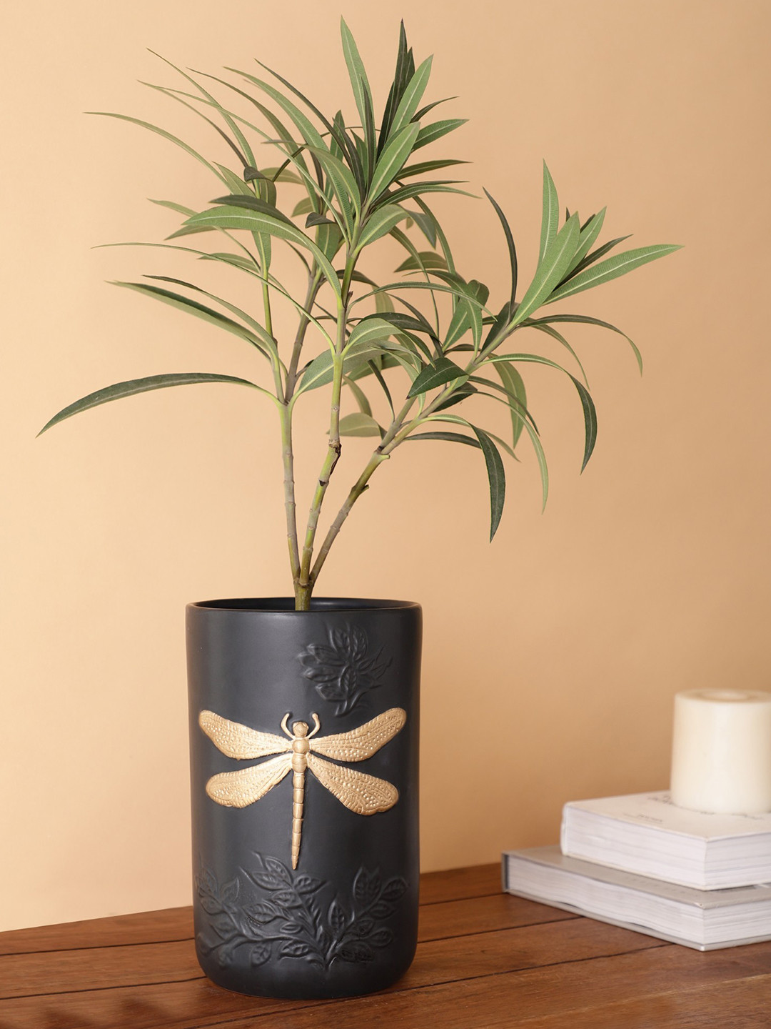 Buy Glimpse Homes Black & Gold Dragonfly Ceramic Vase - Vases for ...