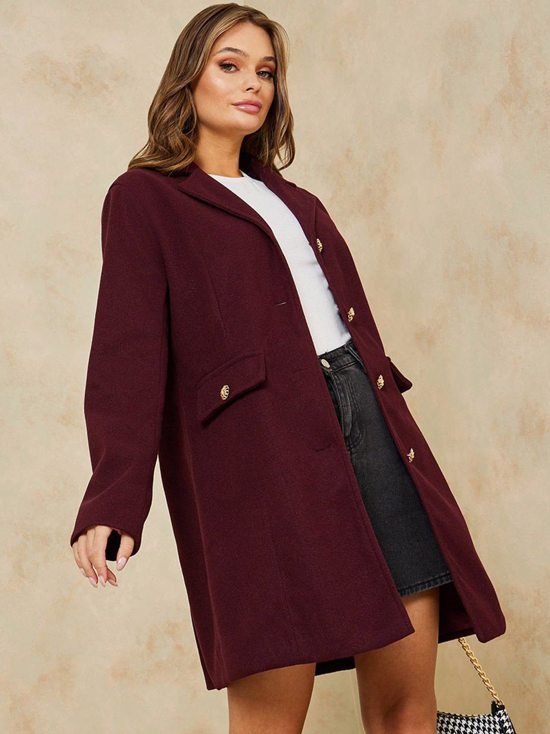 Buy Styli Women Wool Like Longline Buttoned Coat - Coats for Women ...