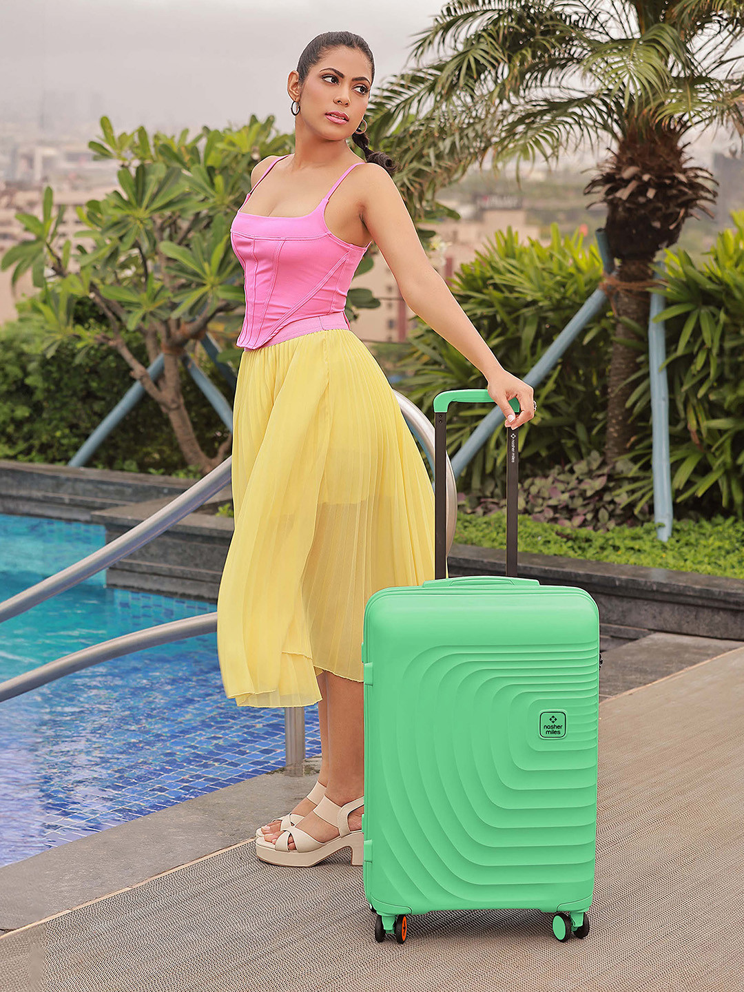Buy Nasher Miles Boston Polypropylene Medium Summer Green Trolley Bag ...