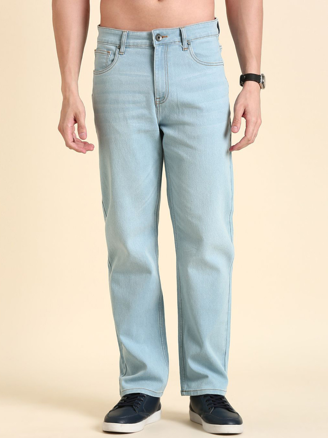 Buy The Roadster Lifestyle Co. Men Mid Rise Straight Fit Stretchable ...