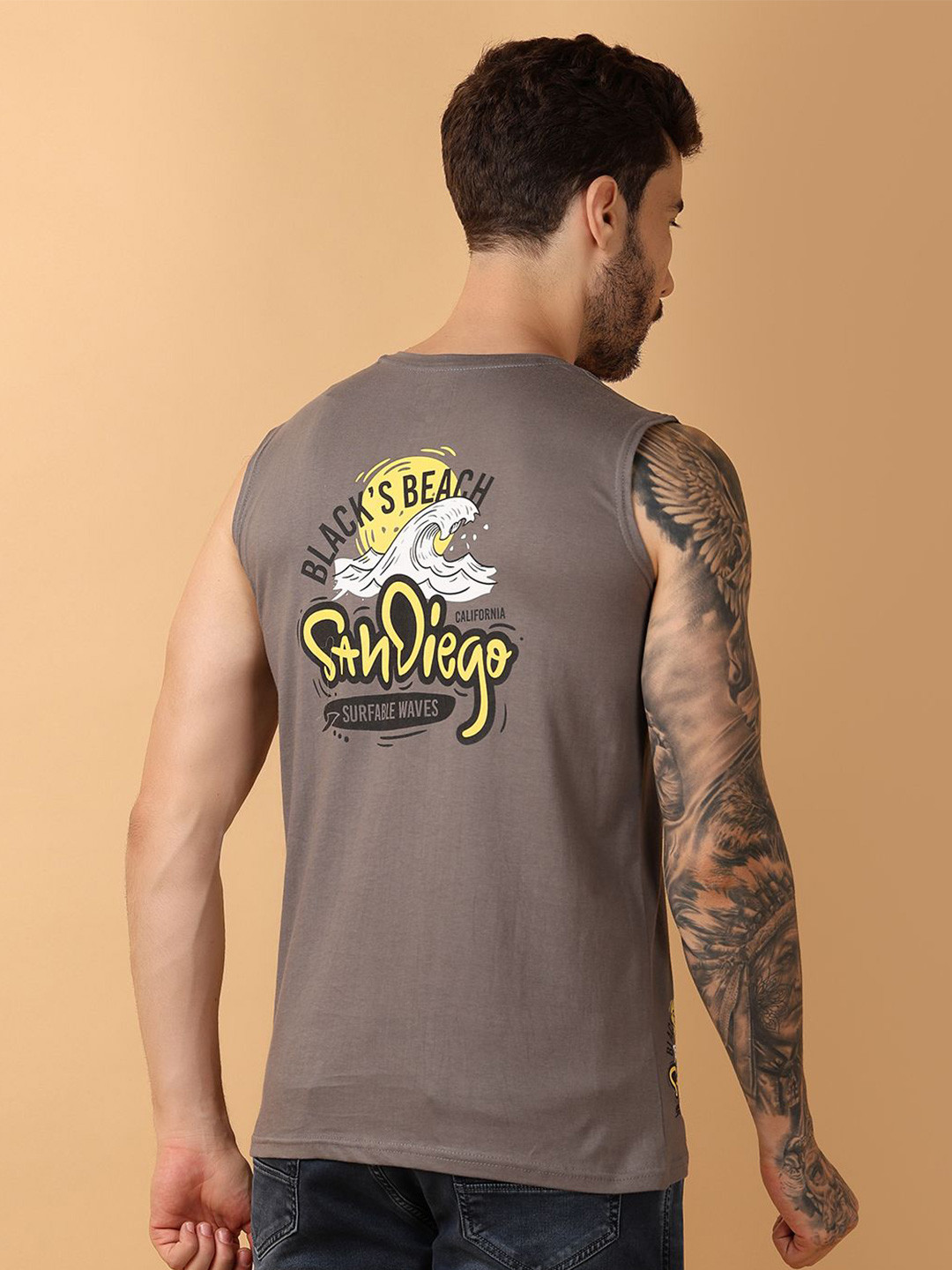 Buy V Mart Men Graphic Printed Round Neck Sleeveless Cotton T Shirt ...