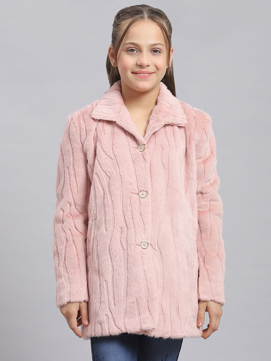 Buy Monte Carlo Girls Pink Self Designed Coats - Coats for Girls ...