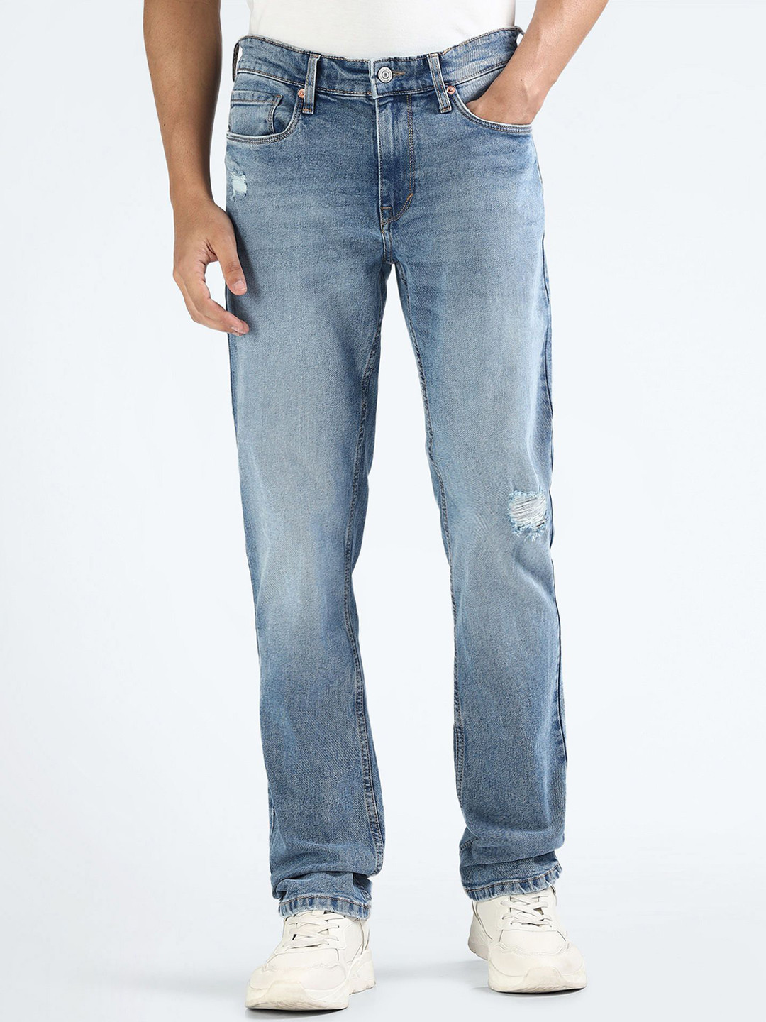 Buy Flying Machine Men Straight Fit Mid Rise Low Distress Heavy Fade ...