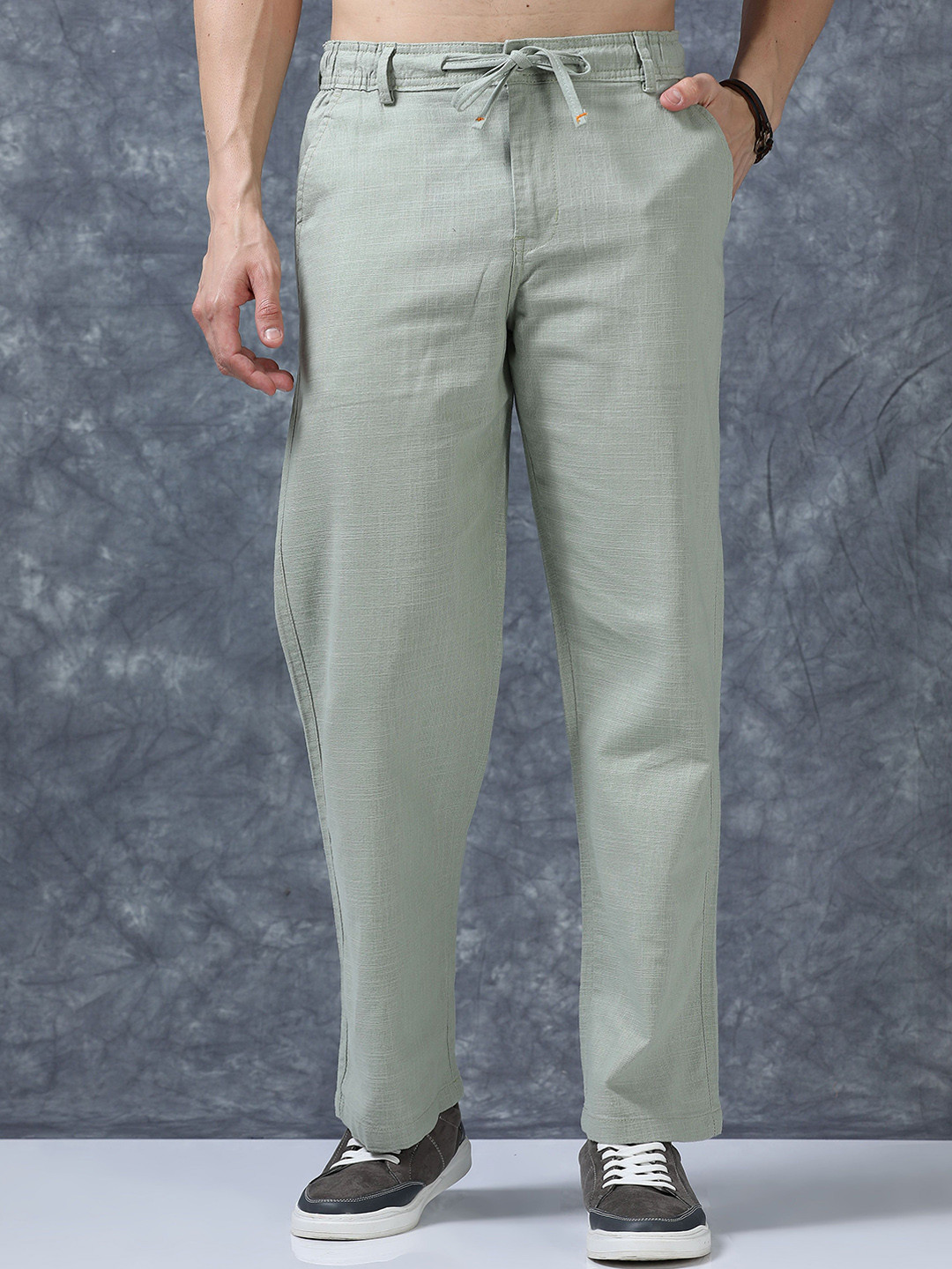 Buy The Roadster Lifestyle Co Men Relaxed Fit Linen Trousers - Trousers ...