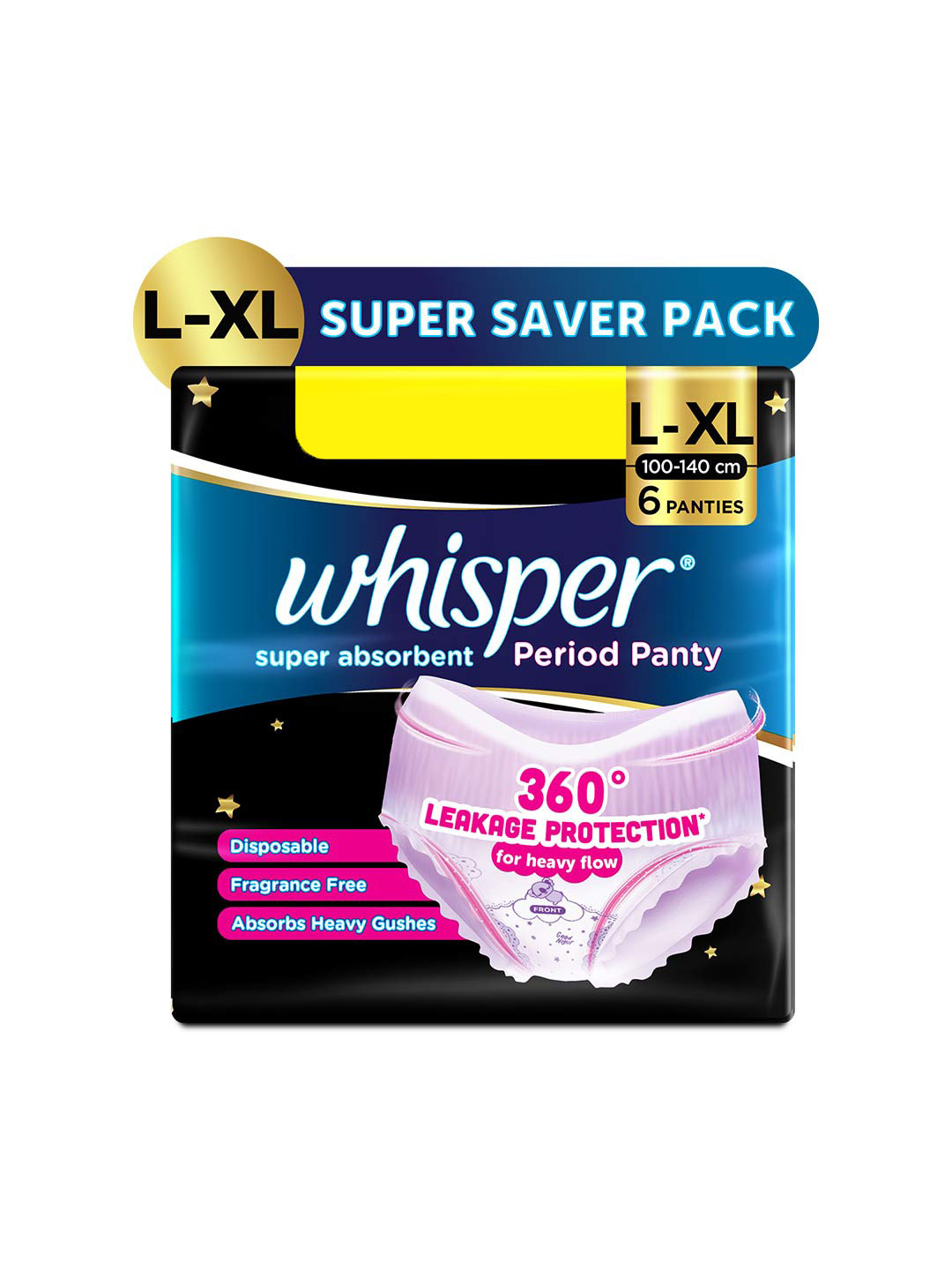 Buy Whisper Super Absorbent Disposable Period Panties Size L XL 6Pcs ...