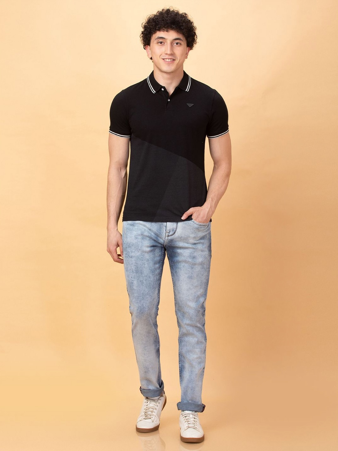 Buy Being Human Men Colourblocked Polo Collar Applique T Shirt ...