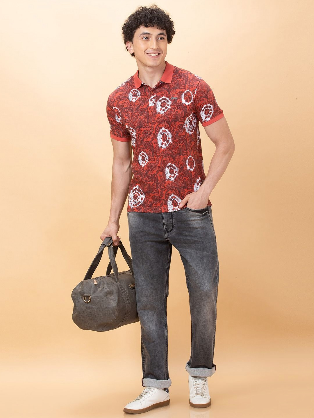 Buy Being Human Men Pure Cotton Printed Polo Collar Ethnic Applique T ...