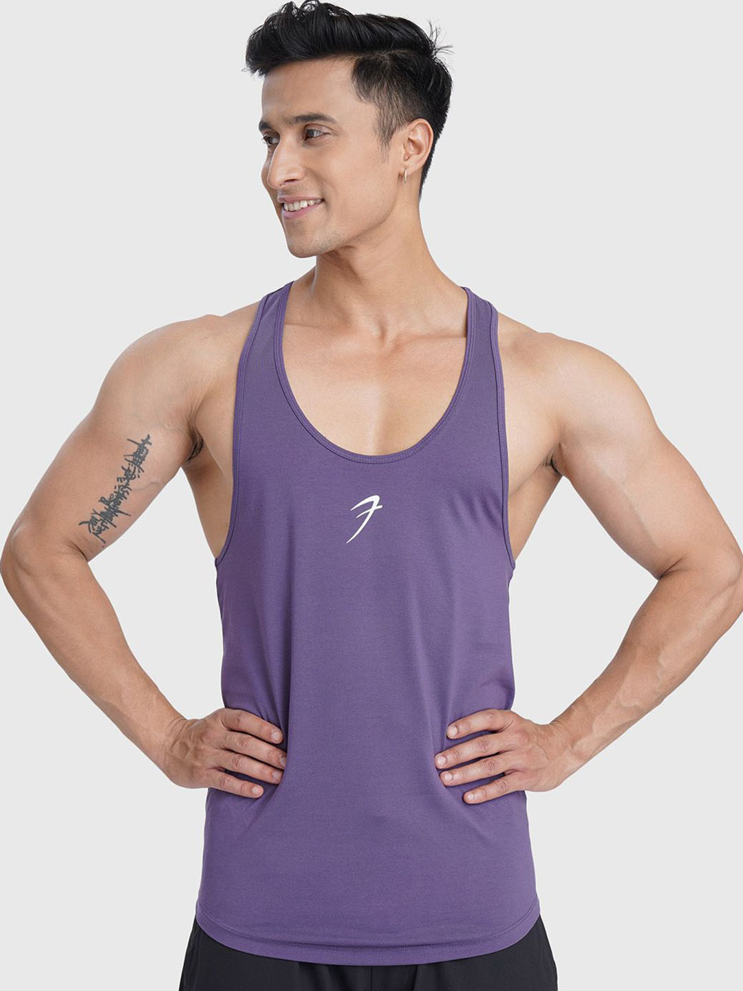 Buy FUAARK Scoop Neck Gym Vest Legacy Stringer Purple S - Innerwear ...