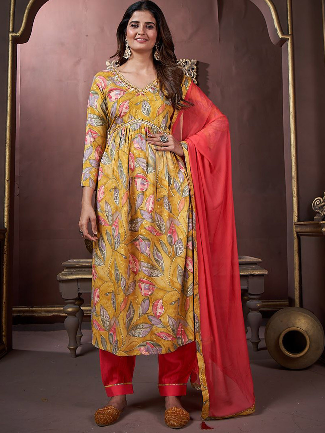 Buy S.K.C Women Ethnic Motifs Printed Empire Kurti With Salwar & With ...