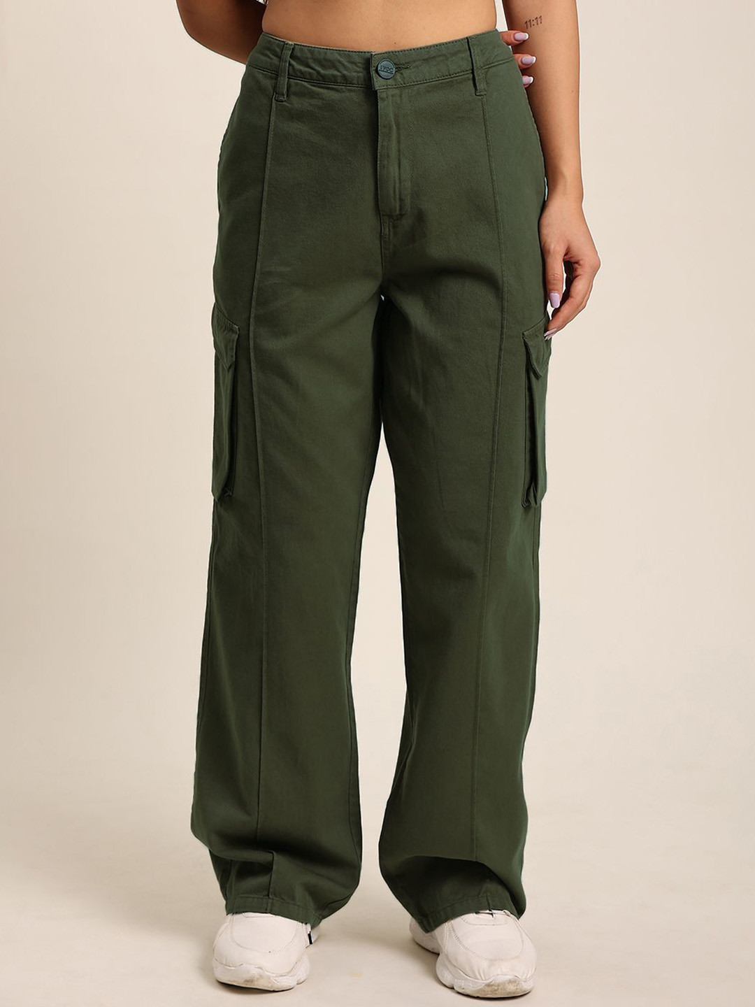 Buy IVOC Women Straight Fit High Rise Cargos Trousers - Trousers for ...