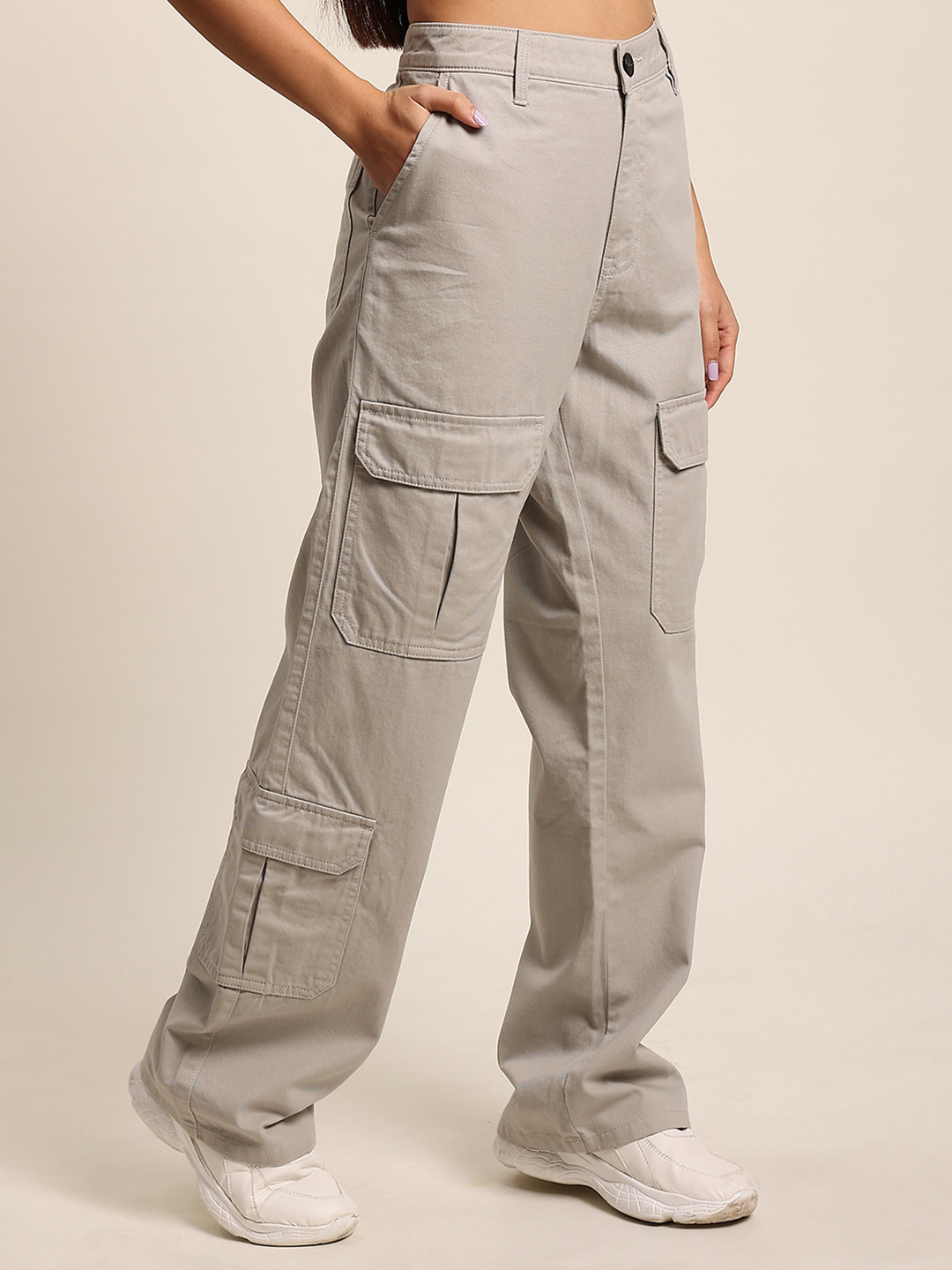 Buy IVOC Women Straight Fit High Rise Cargo Trousers - Trousers for ...