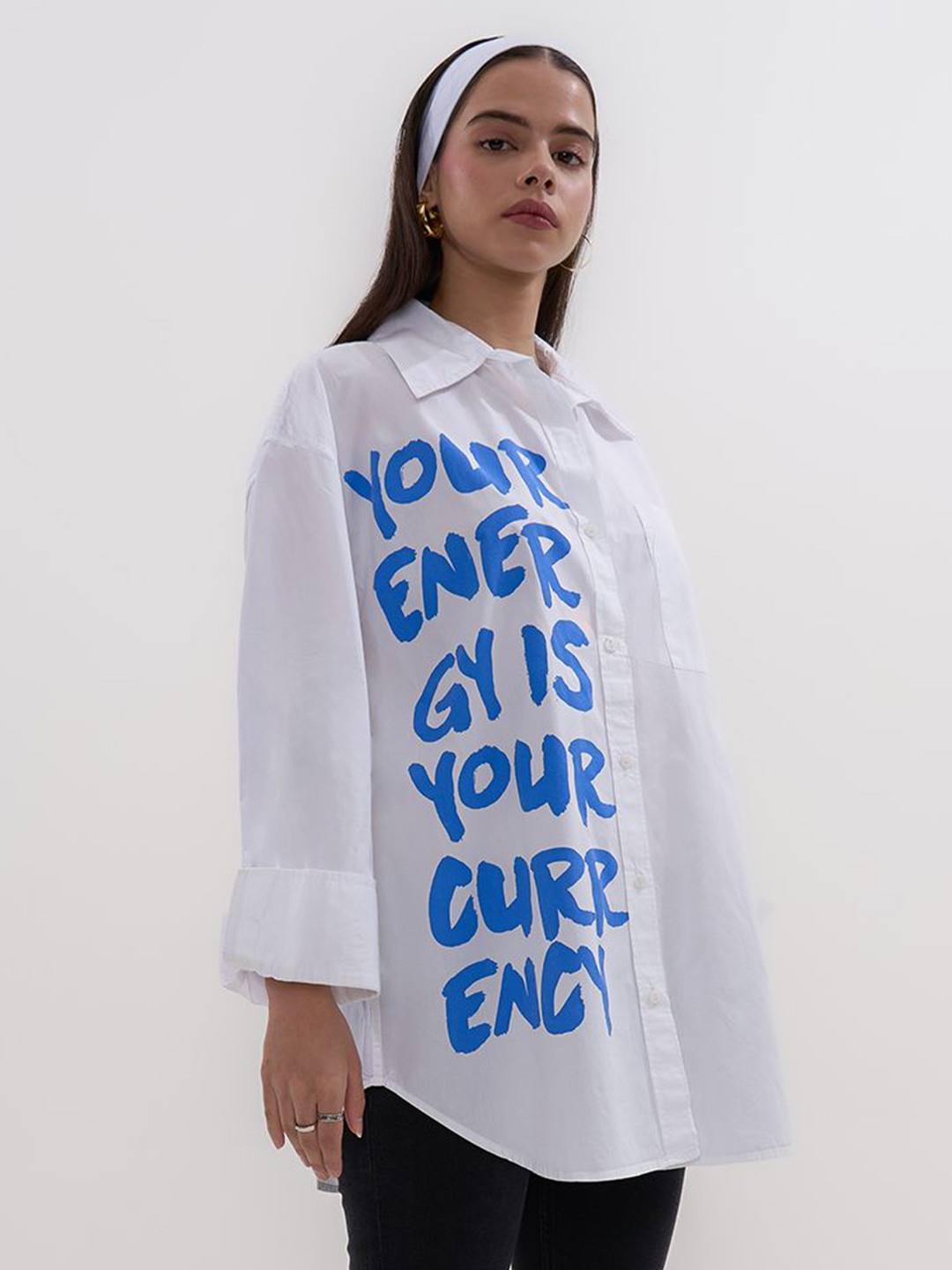 Buy Exhale Label The Jhanavi Women Cotton Typographic Oversized Fit ...