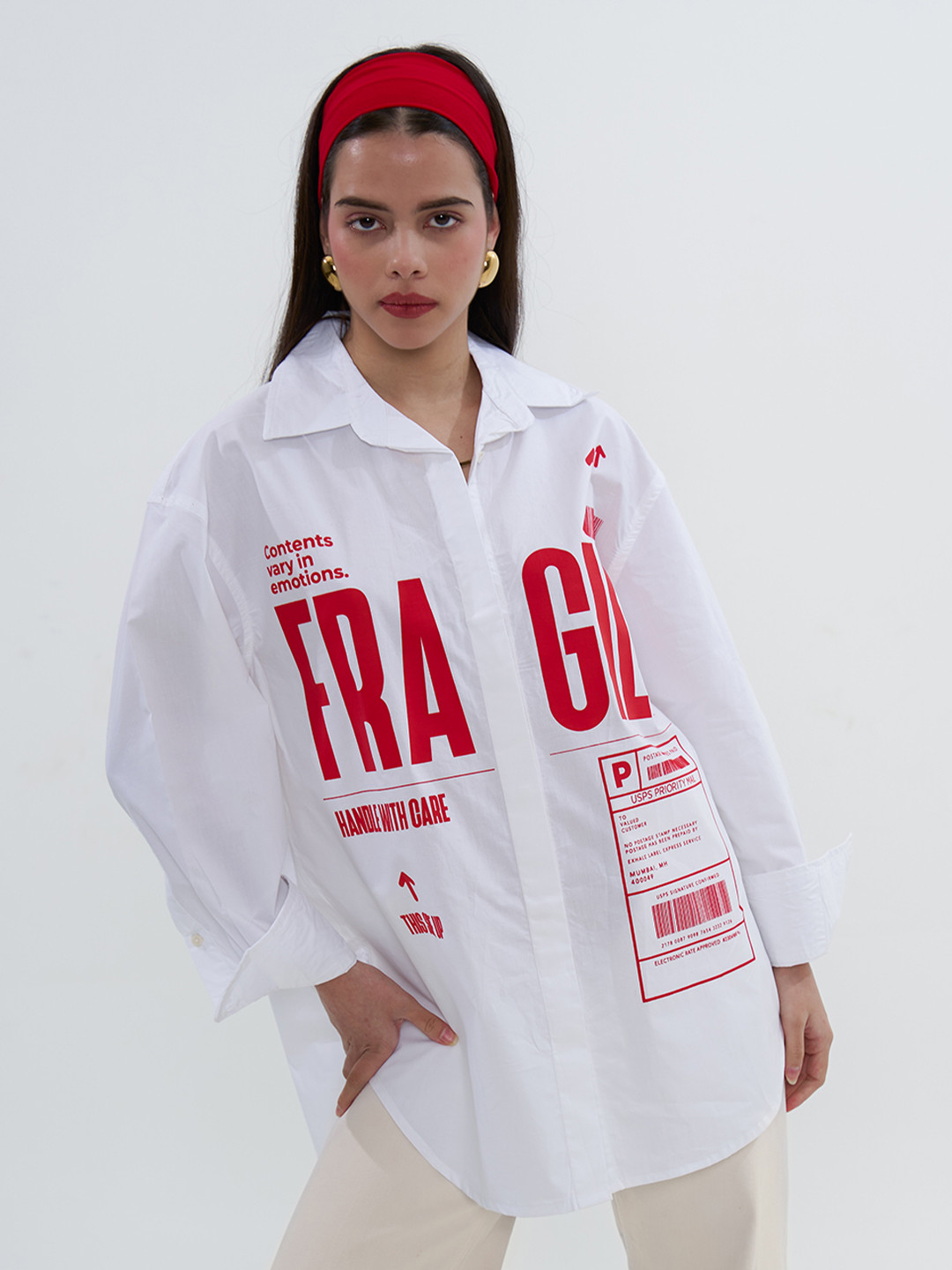 Buy Exhale Label The Fragile Women Cotton Typographic Oversized Fit ...