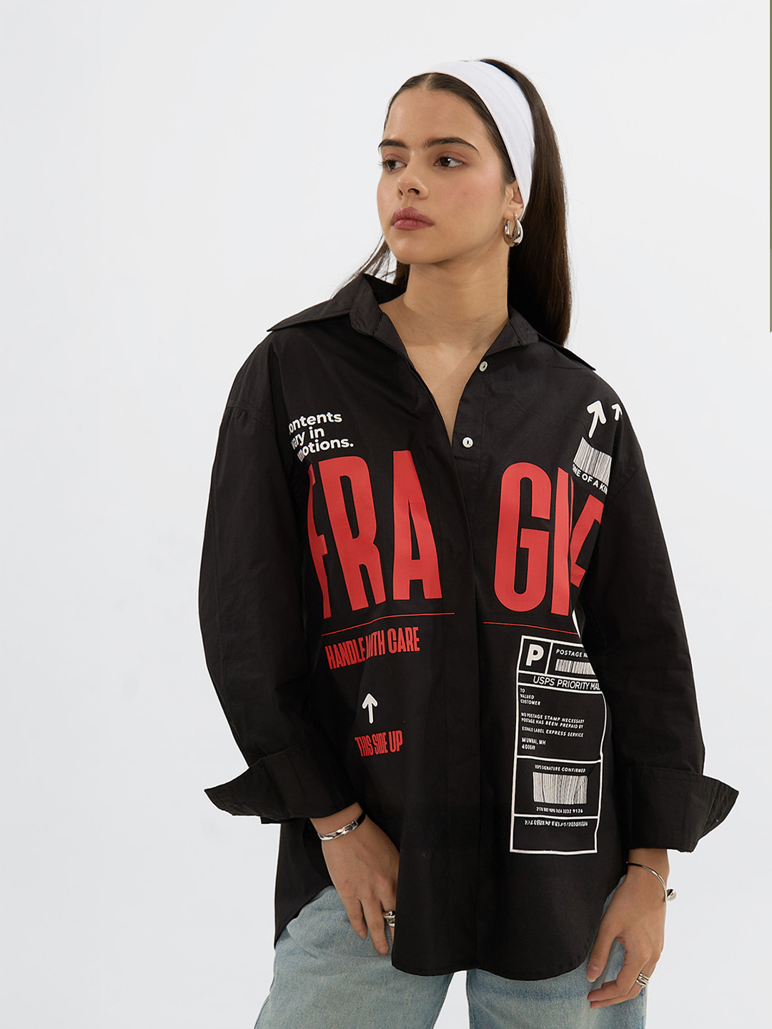 Buy Exhale Label The Fragile Women Cotton Typographic Oversized Fit ...