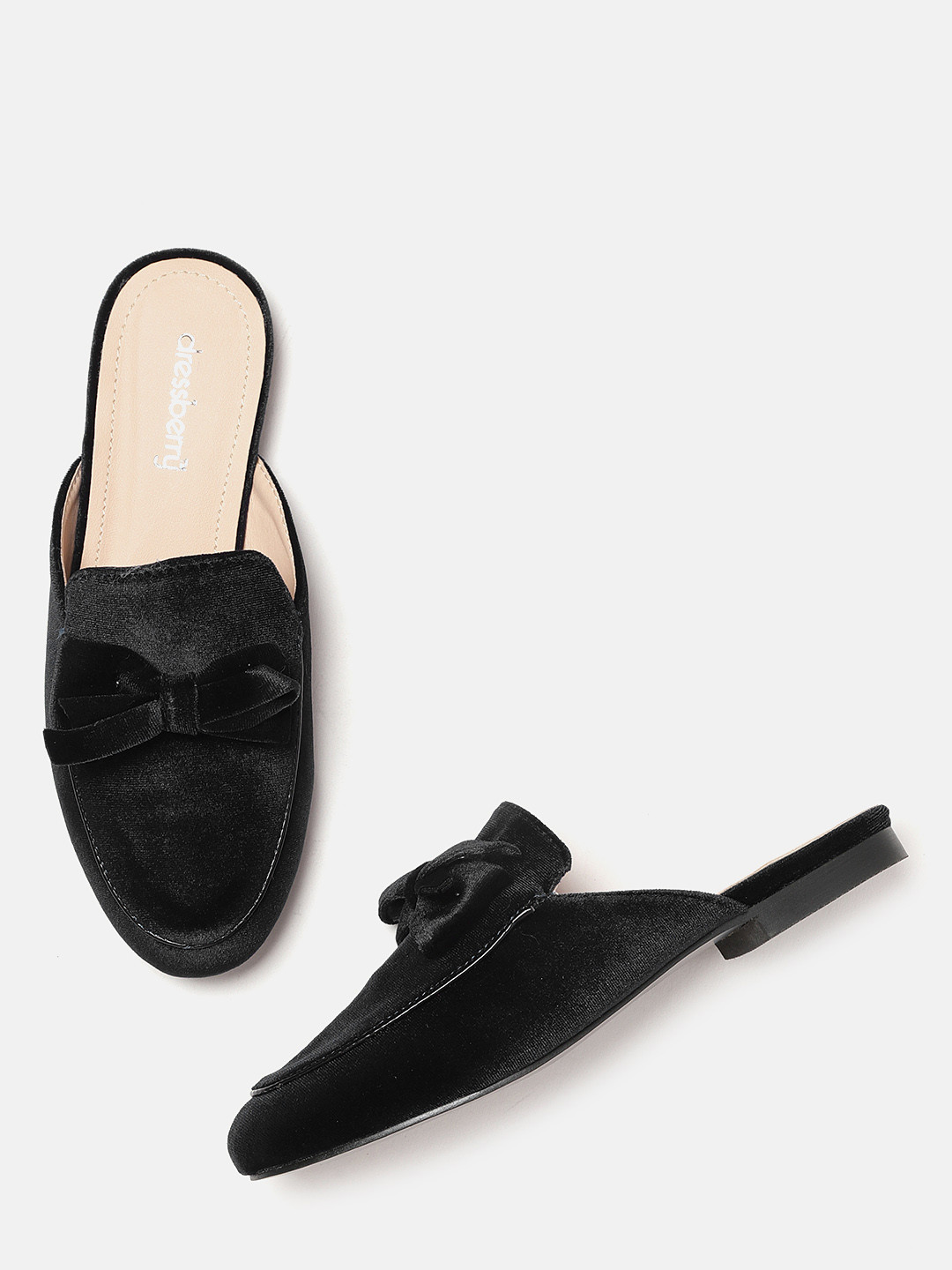 Buy DressBerry Women Black Solid Bow Detail Mules - Flats for Women ...