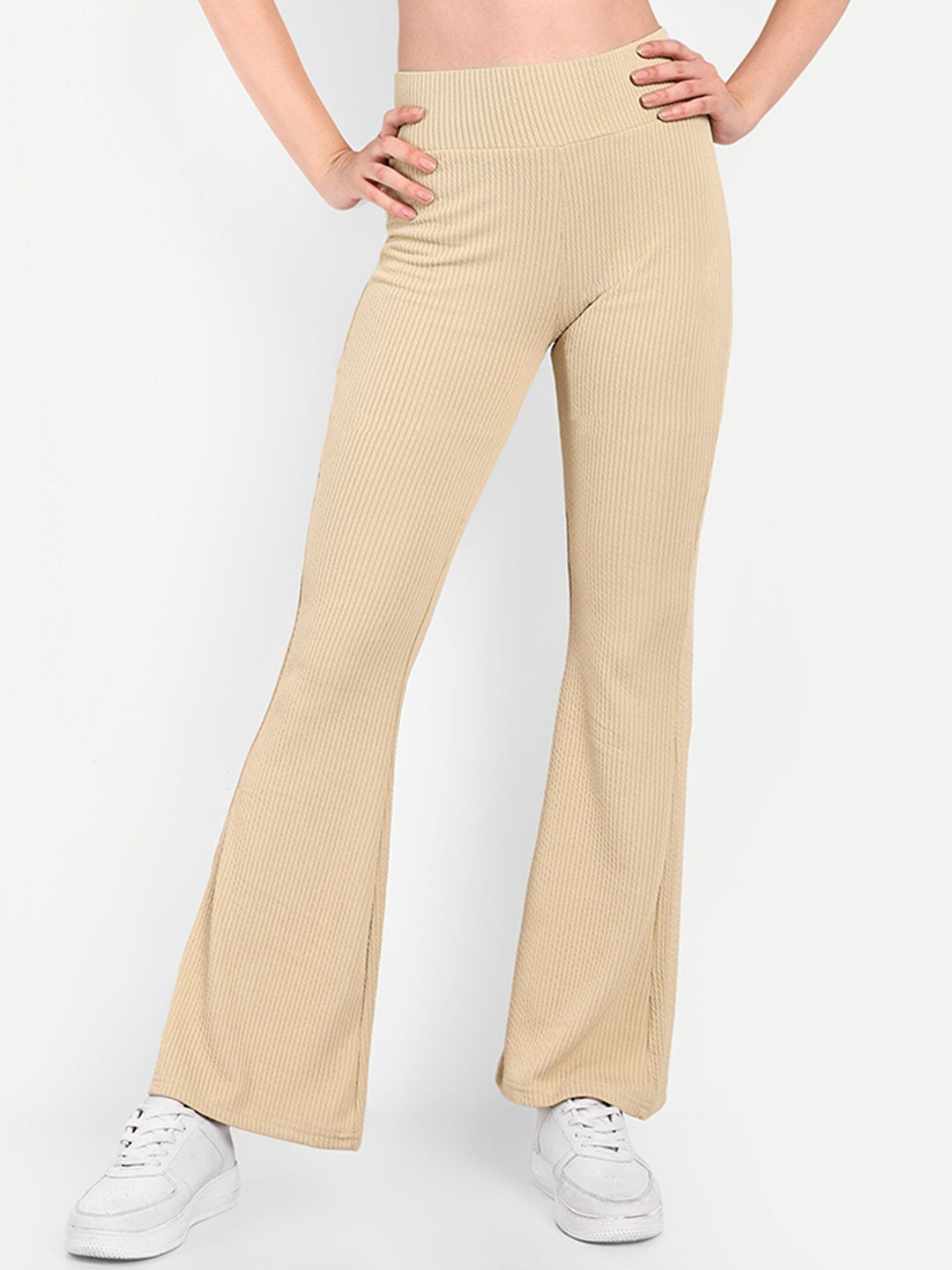 Buy BROADSTAR Women Smart Flared High Rise Easy Wash Trousers ...