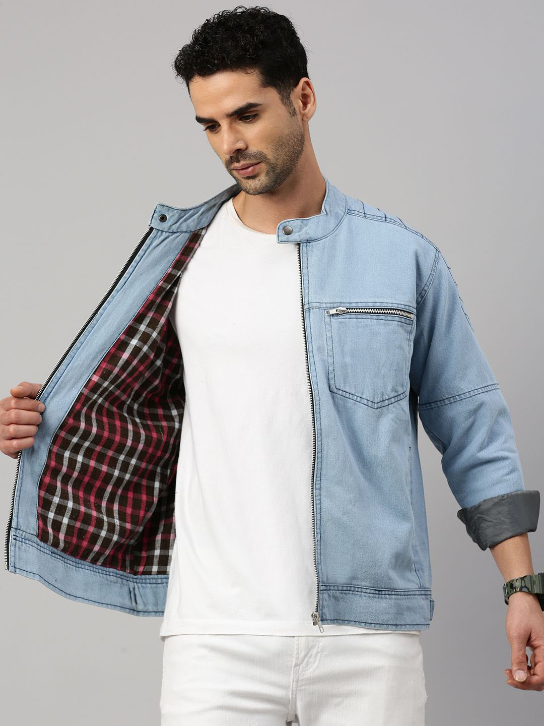 Buy VOXATI Men Washed Checked Denim Jacket - Jackets for Men 30074993 ...