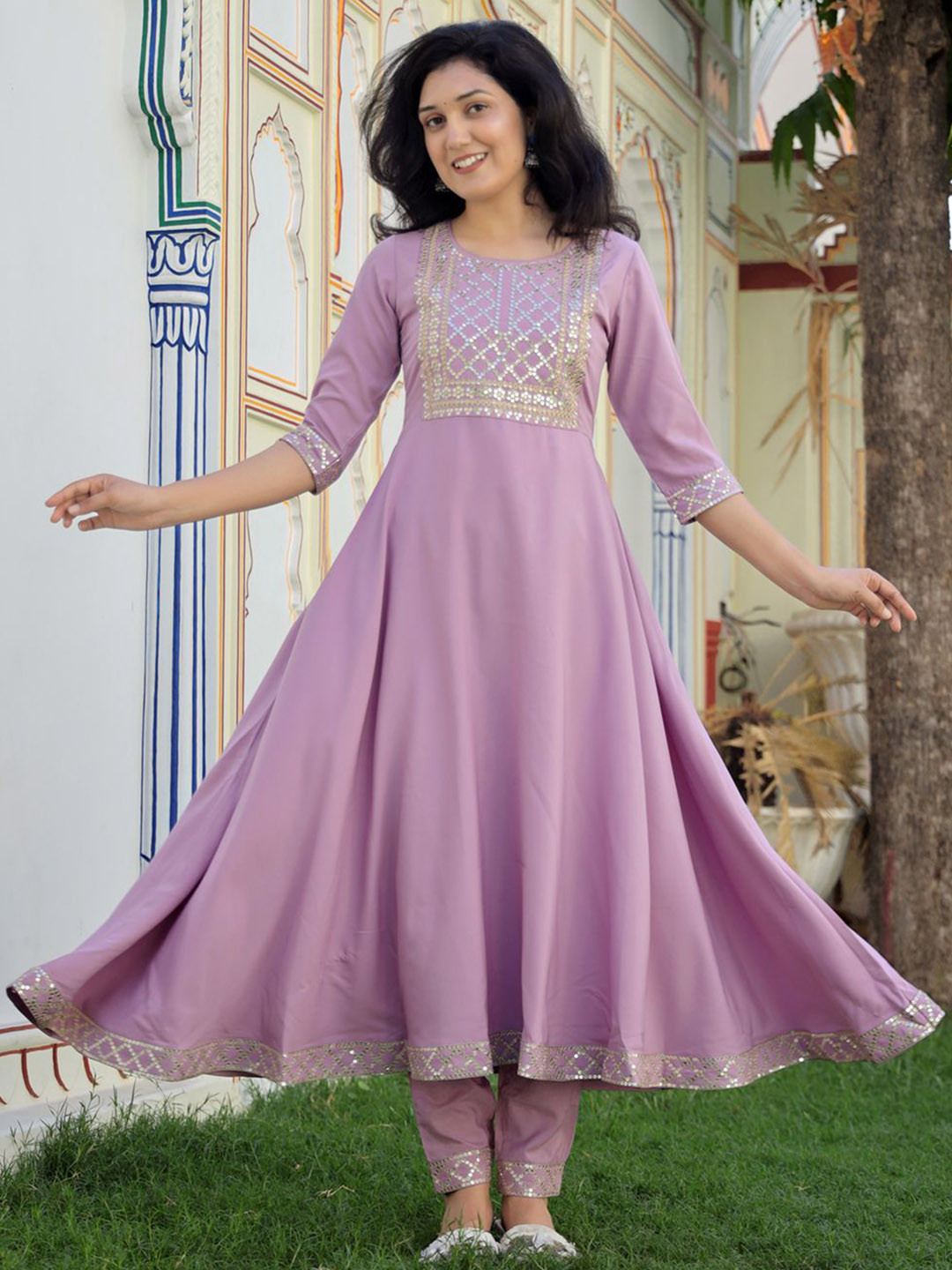 Buy ELVISH JAIPUR Women Ethnic Motifs Yoke Design Regular Sequinned ...