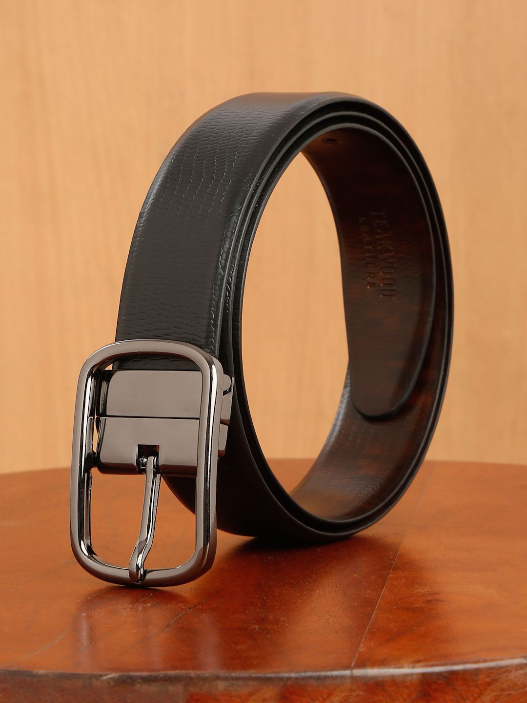Buy Teakwood Leathers Men Textured Leather Reversible Formal Belt ...