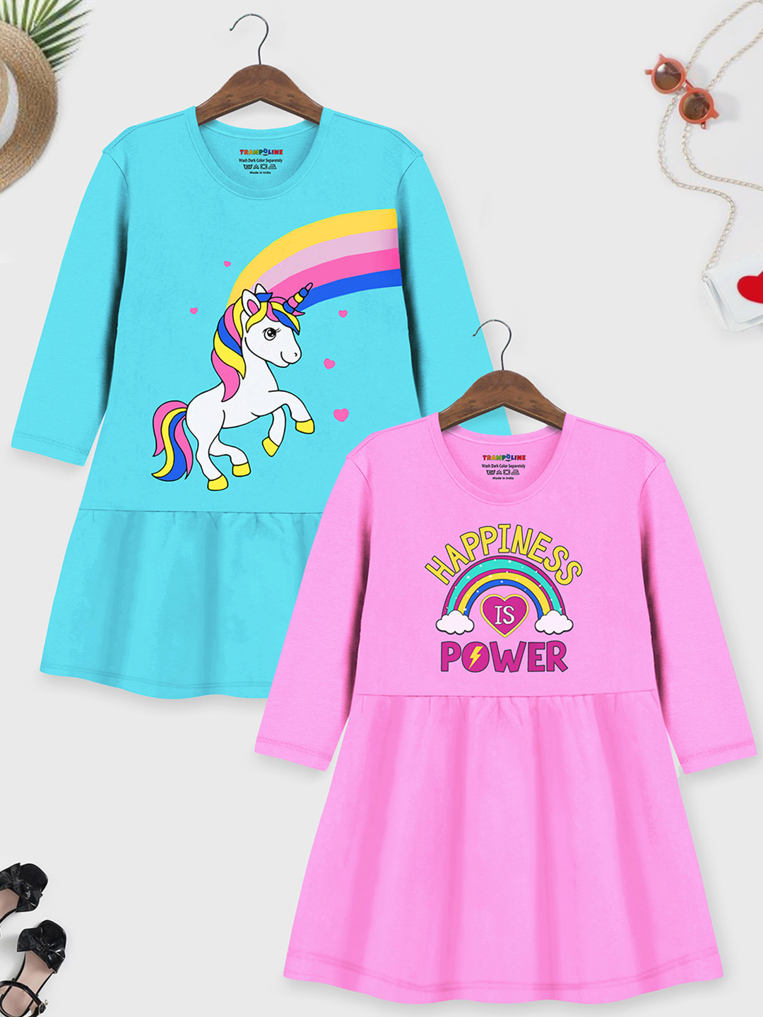Buy YK X Trampoline Pack Of 2 Girls Graphic Print A Line Dress ...