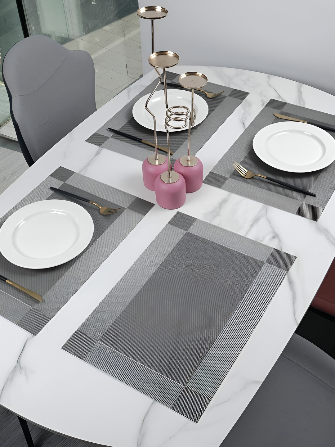 Buy GROKI Grey 4 Pieces Textured Rectangle Waterproof Table Placement ...