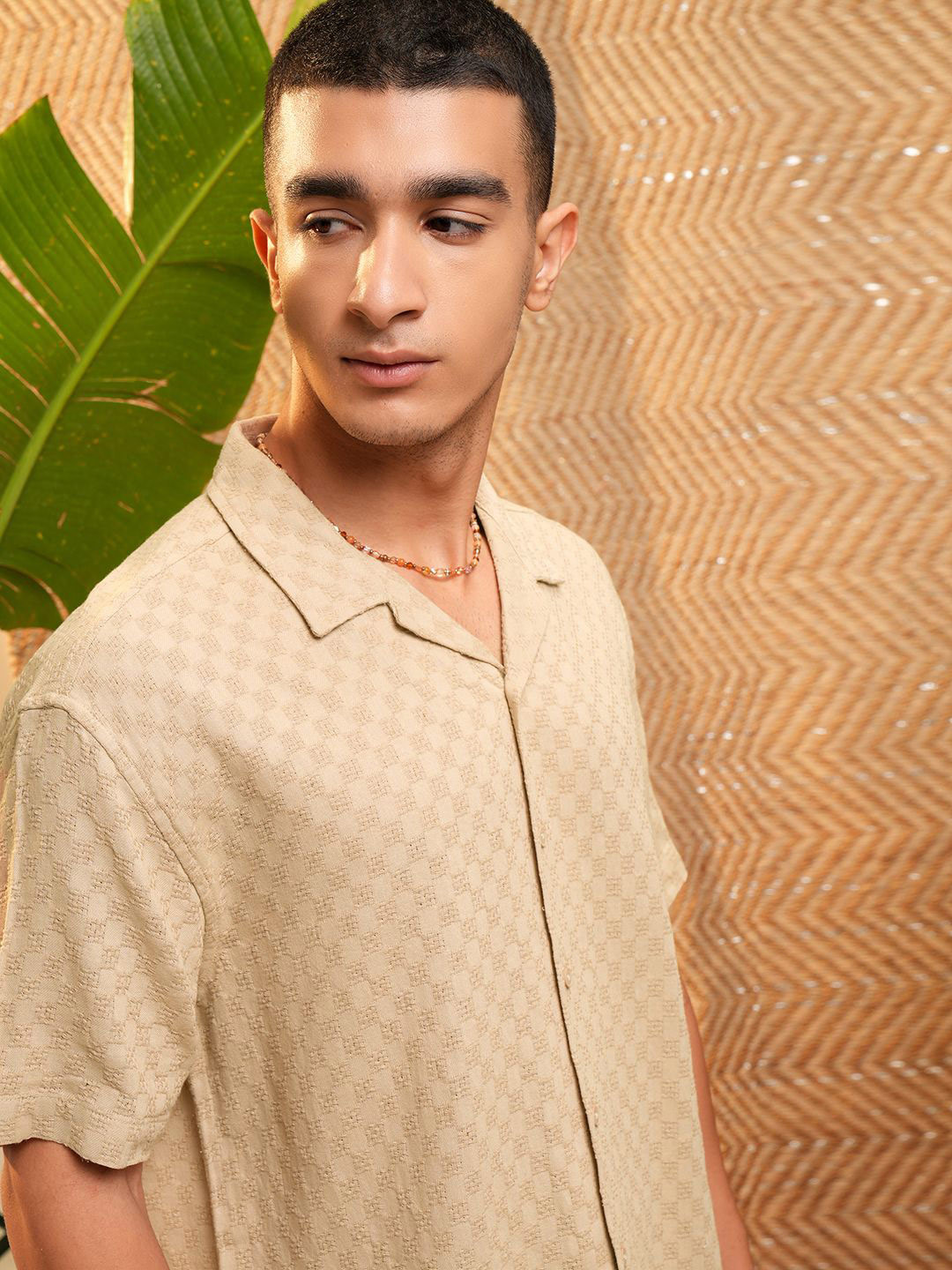 Buy HIGHLANDER Men Dobby Textured Solid Cuban Collar Relaxed Shirt ...