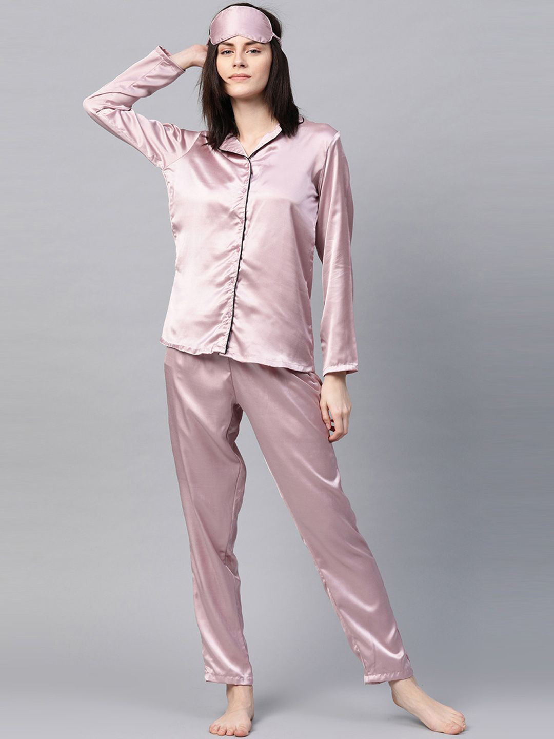 Buy DRAPE IN VOGUE Lapel Collar Satin Night Suit - Night Suits for ...