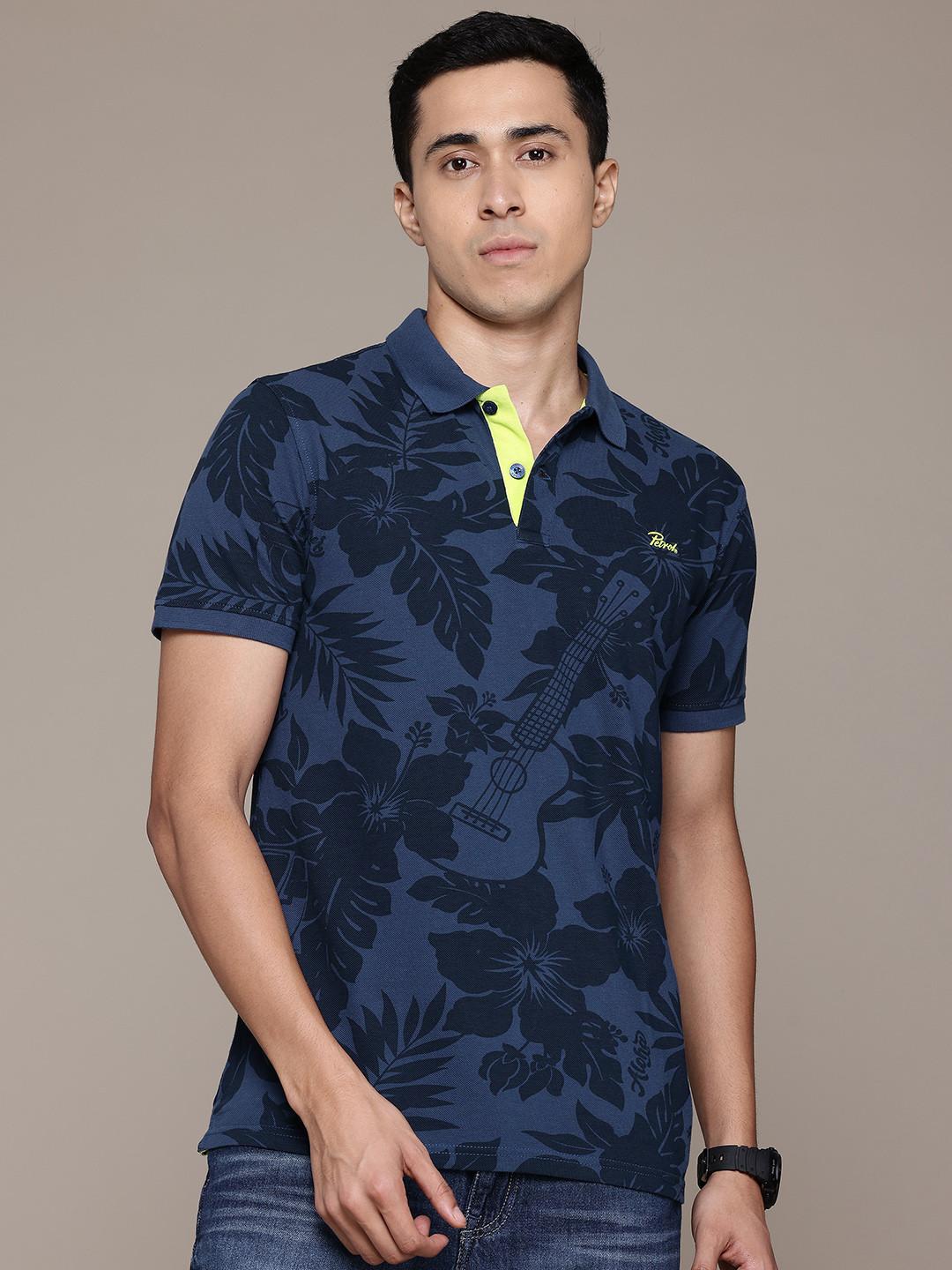 Buy Petrol Tropical Printed Polo Collar Pure Cotton T Shirt - Tshirts ...