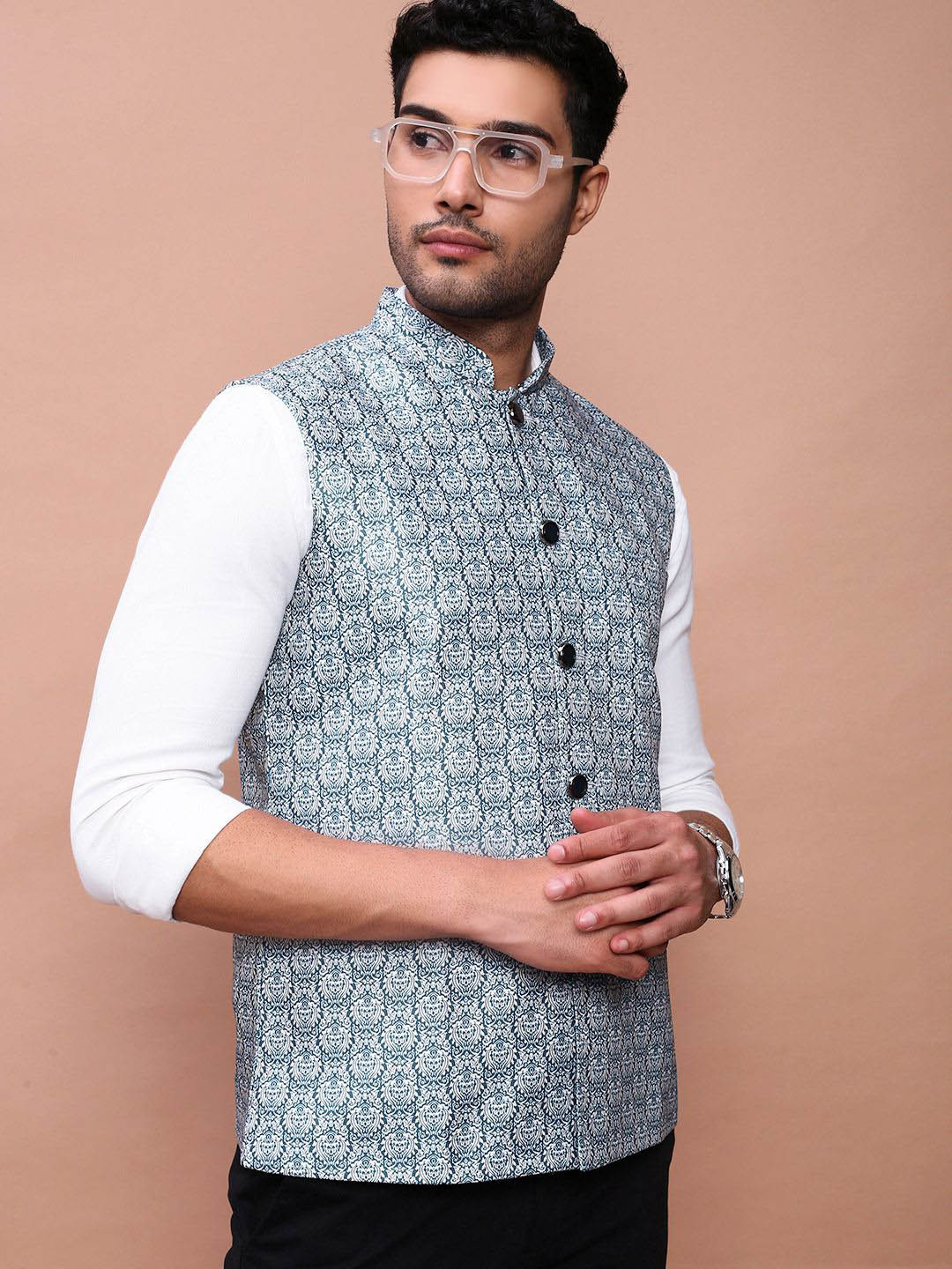 Buy SHOWOFF Printed Slim Fit Nehru Jacket - Nehru Jackets for Men ...