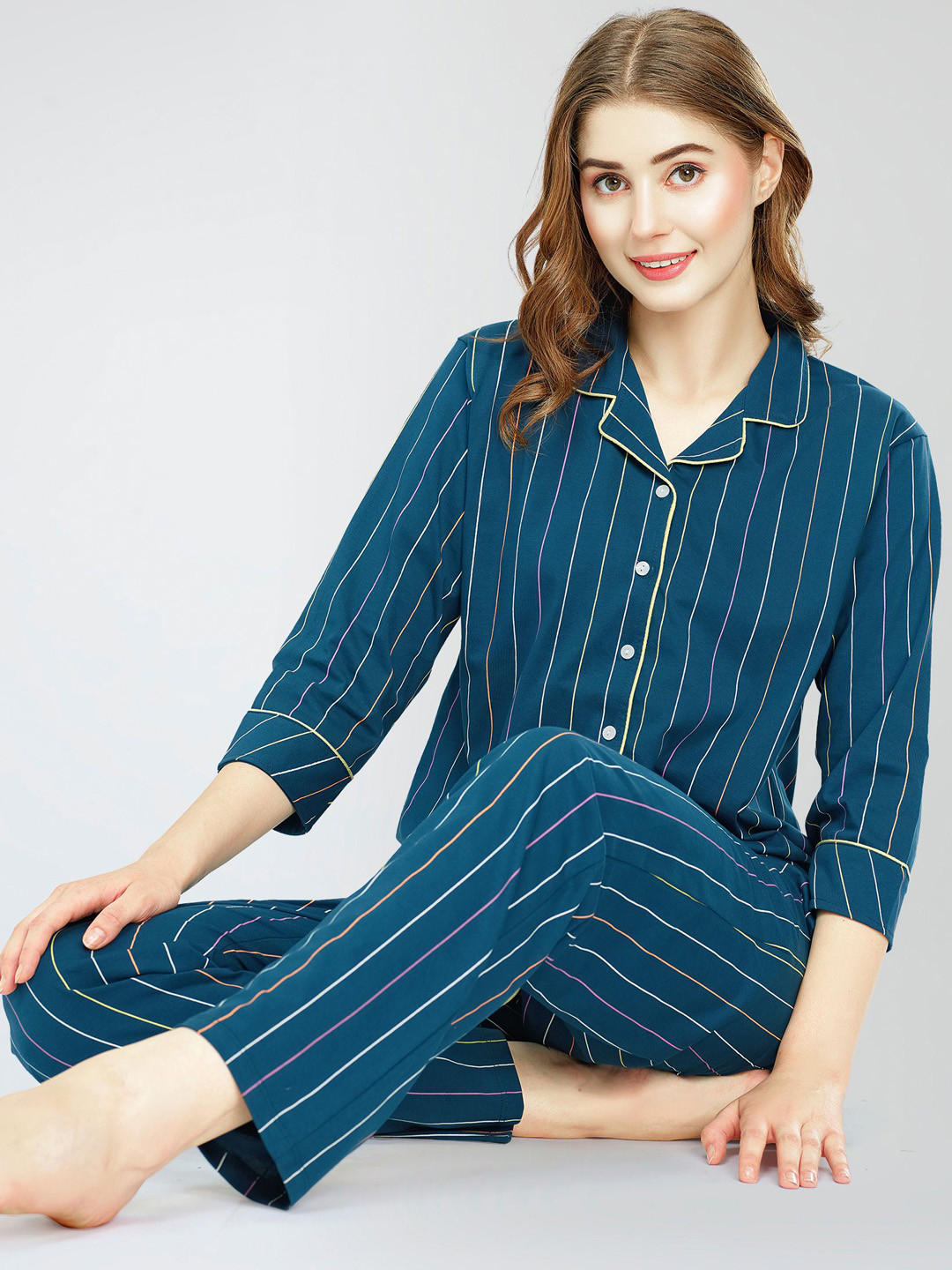Buy Zeyo Striped Round Neck Pure Cotton Night Suit - Night Suits for ...