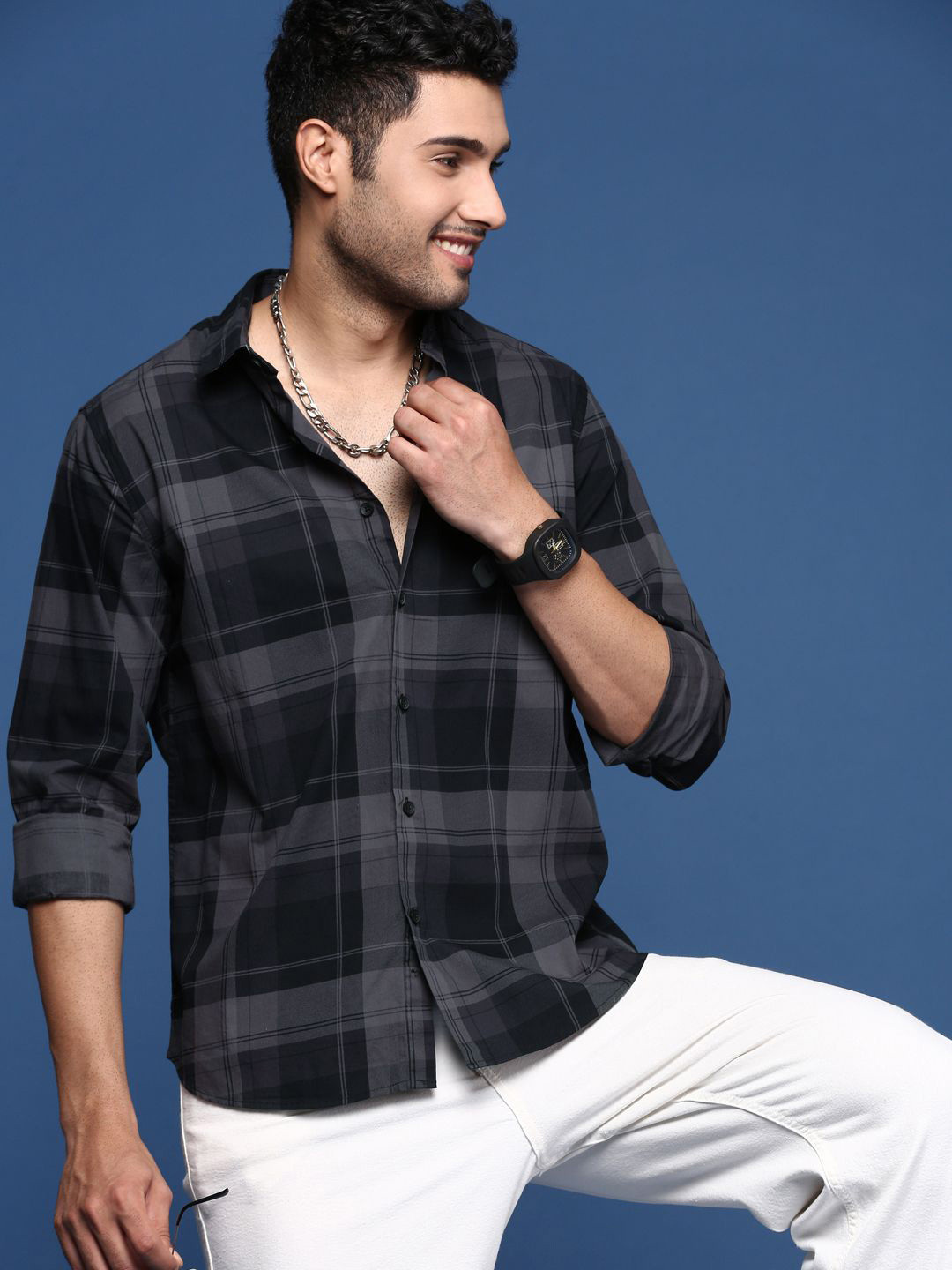 Buy SHOWOFF Men Standard Slim Fit Tartan Checks Opaque Checked Casual ...