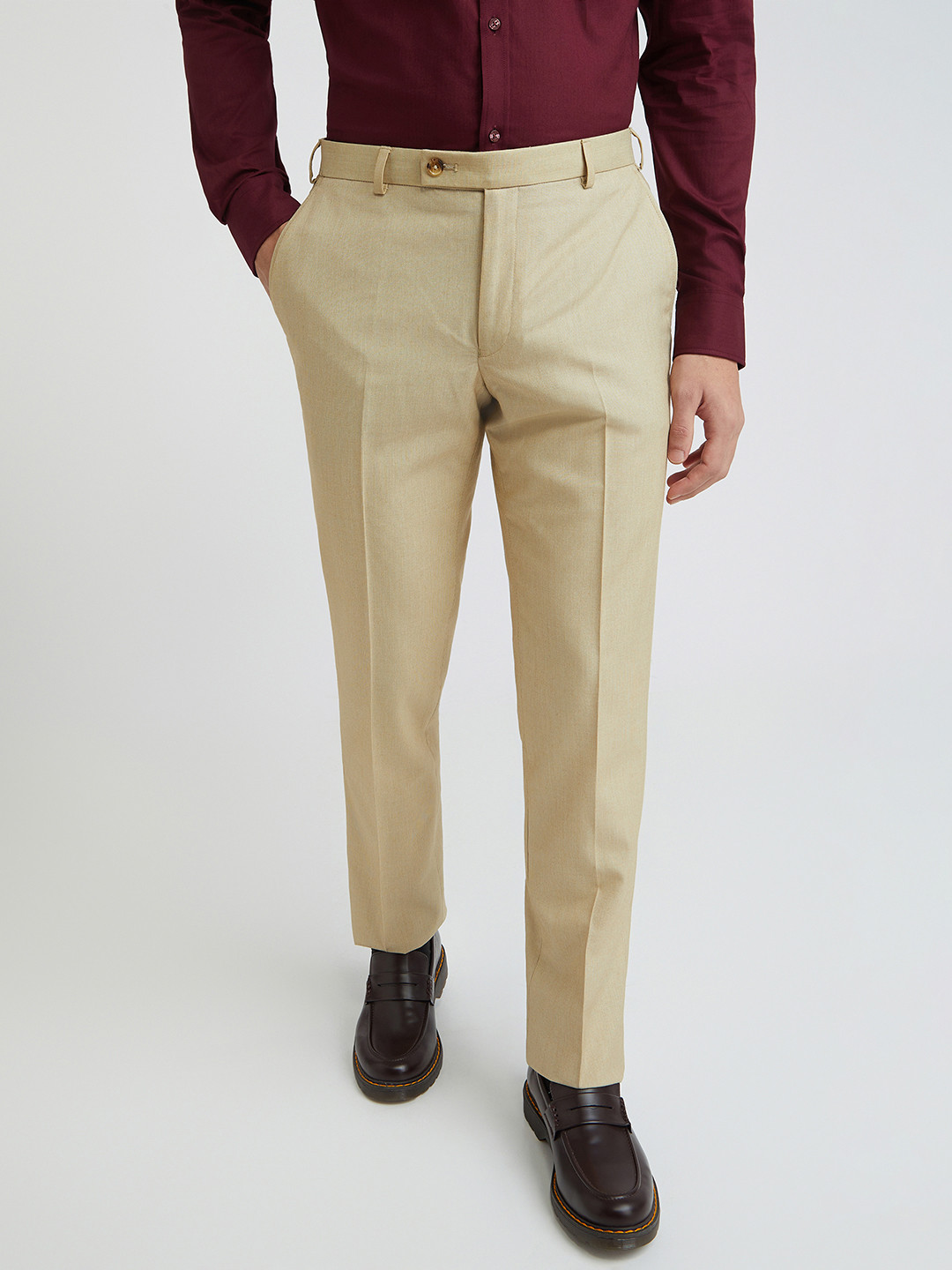 Buy Park Avenue Men Mid Rise Regular Fit Self Design Formal Trousers ...