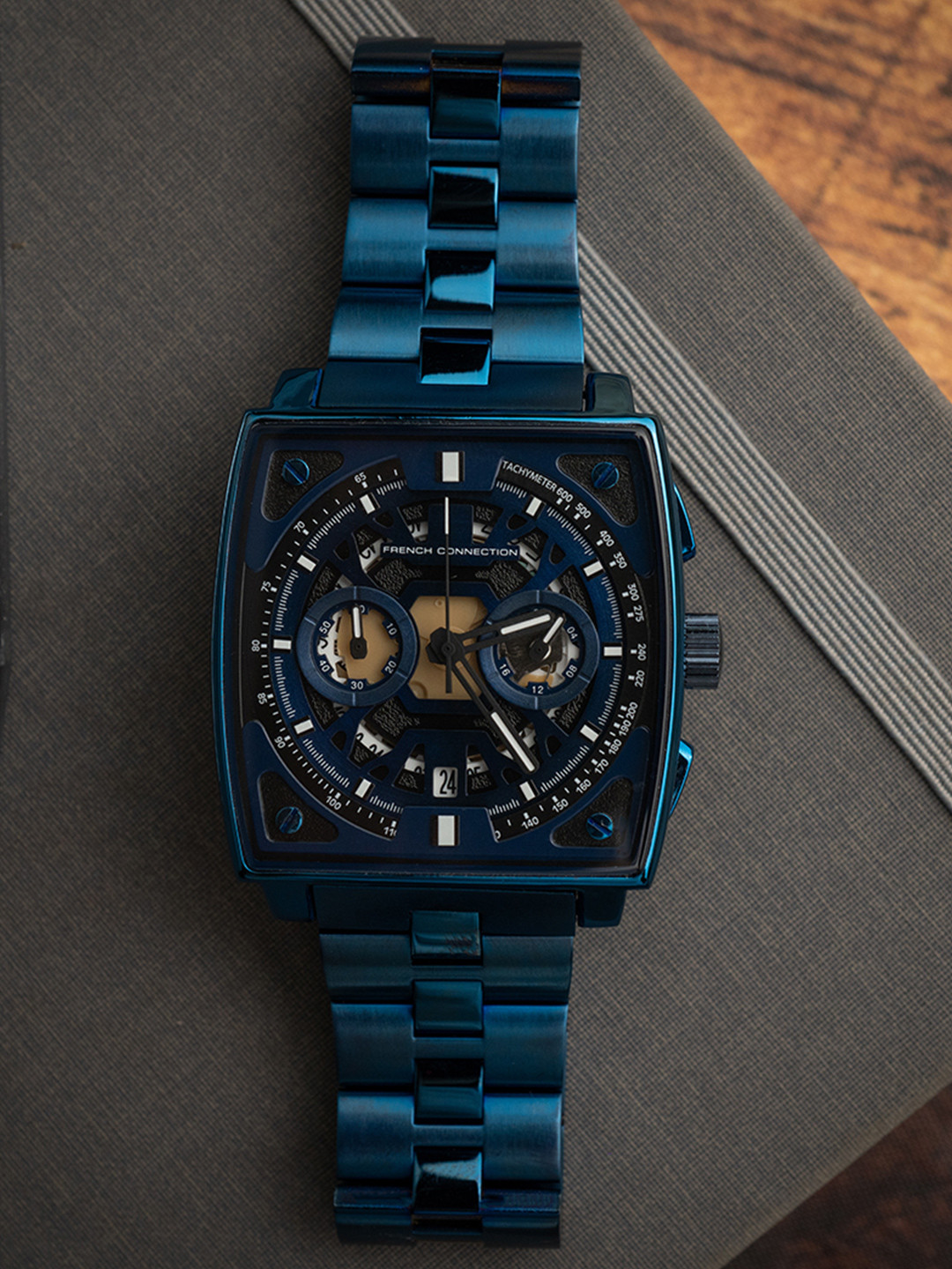 Buy French Connection Men Skeleton Dial & SS Bracelet Style Straps ...