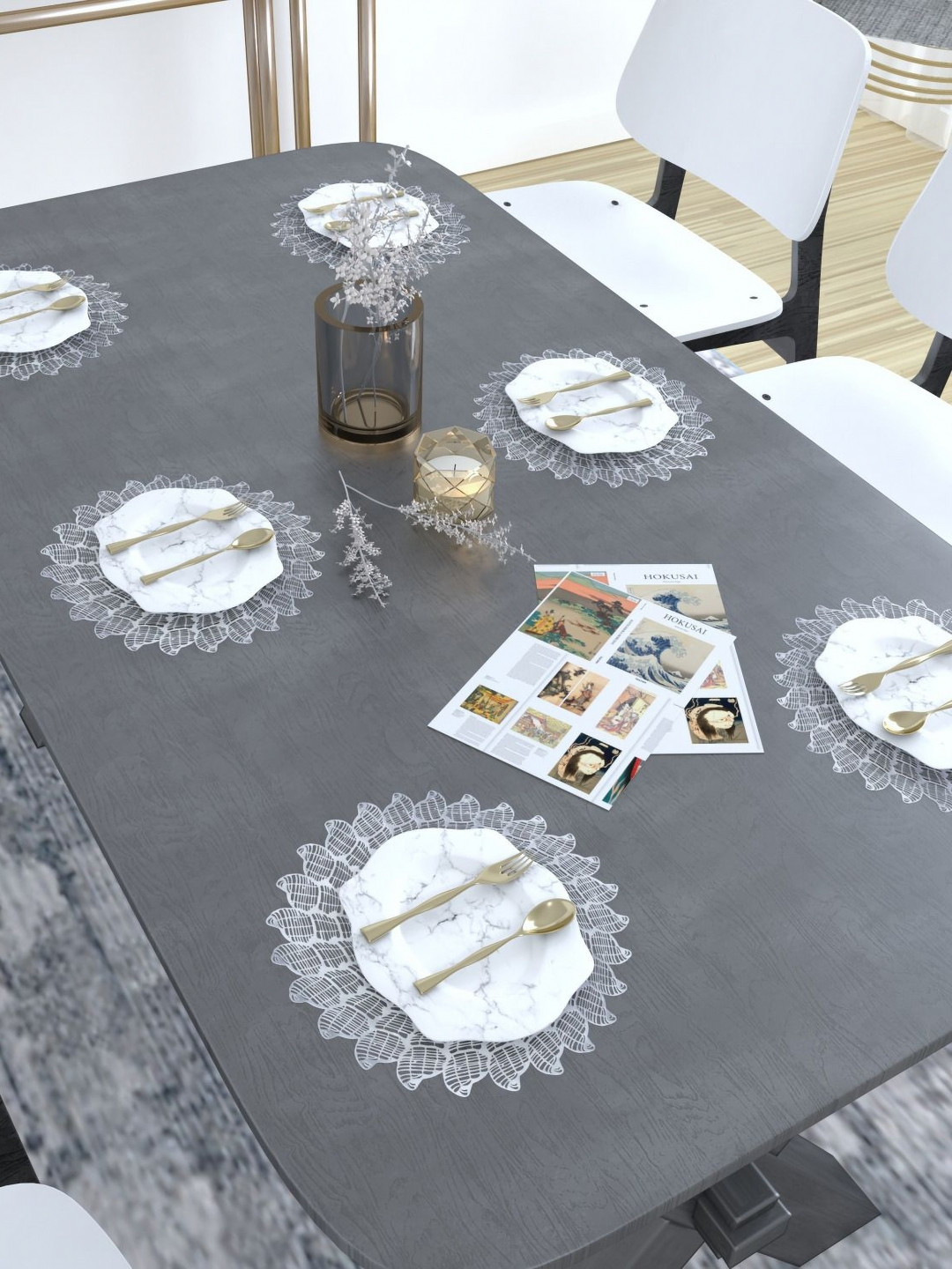 Buy GROKI White 6 Pieces Textured Waterproof Table Placemats - Table ...