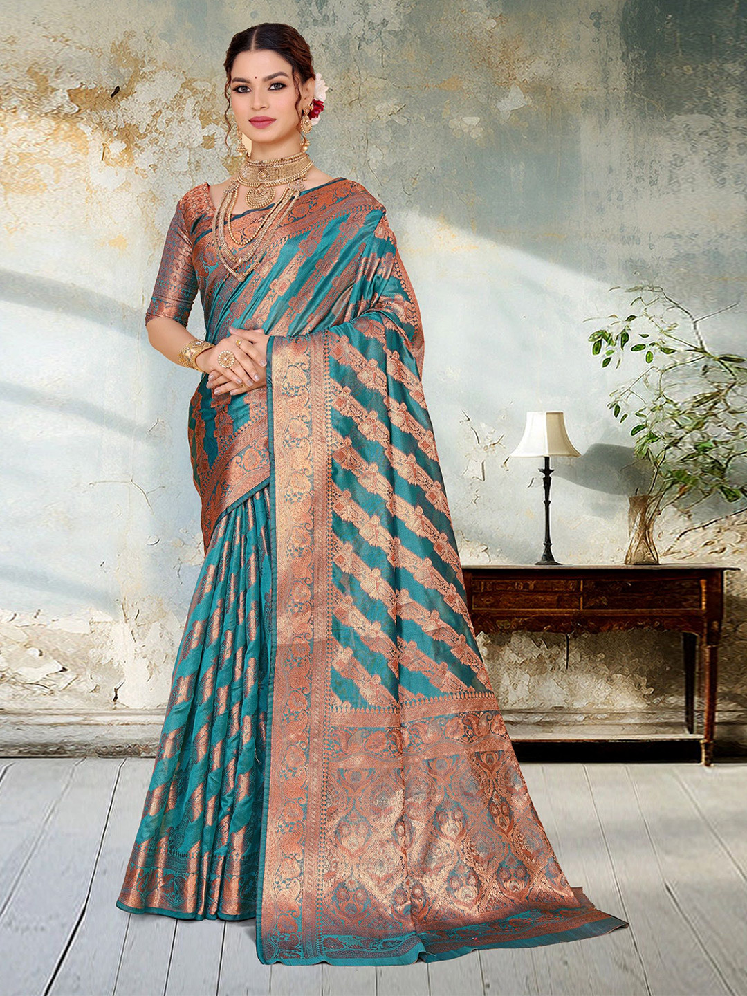 Buy JAY FASHION Ethnic Motifs Zari Organza Banarasi Saree - Sarees for ...
