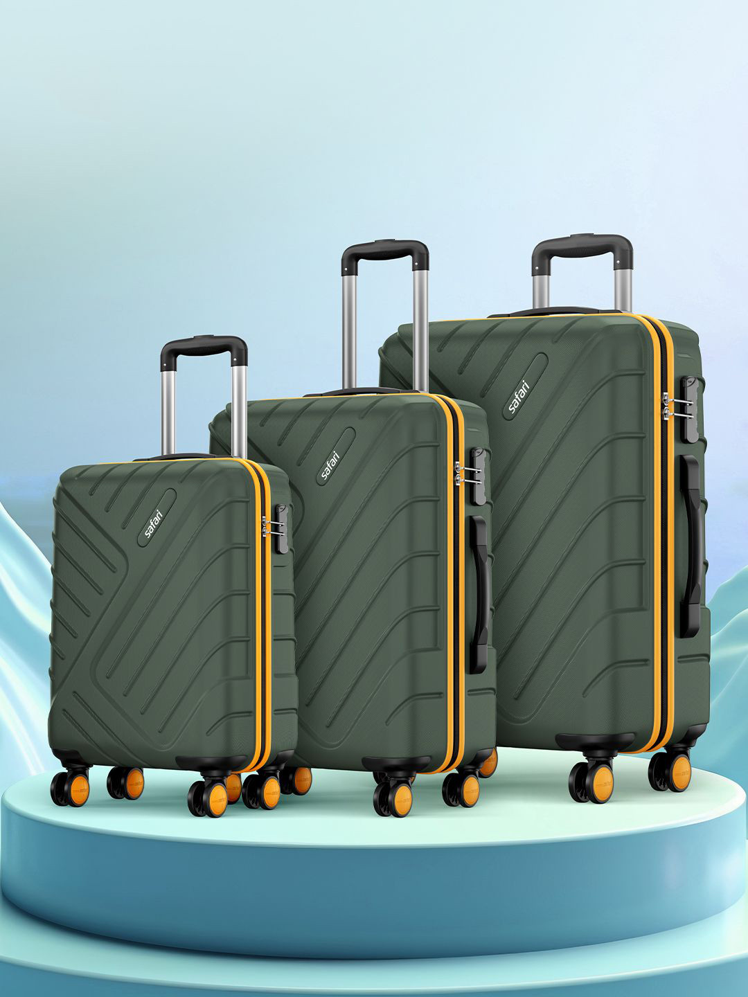 Buy Safari Accent Set Of 3 Polycarbonate 8 Wheel Hard Cabin Medium ...