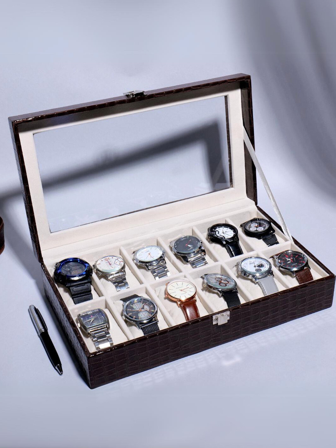 Buy La Trove Brown Premium 12 Slot Glass Top Watch Box - Organisers for ...
