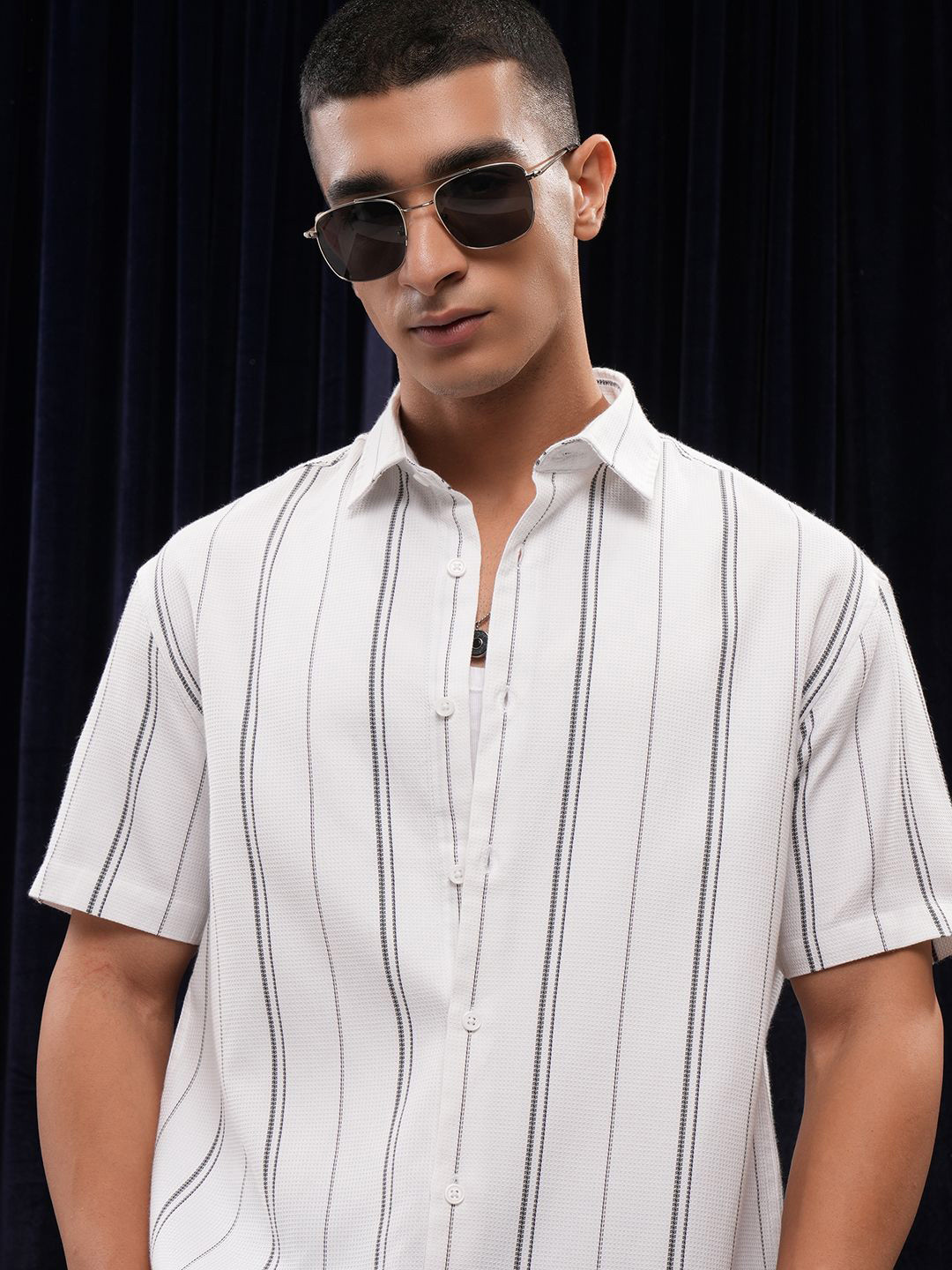 Buy HIGHLANDER Men Mini Waffle Dobby Textured Striped Relaxed Shirt ...