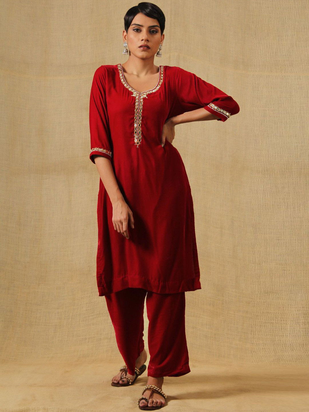 Buy KHUSHBOO AND PANKAJ Ethnic Motifs Yoke Design Mirror Work Velvet ...