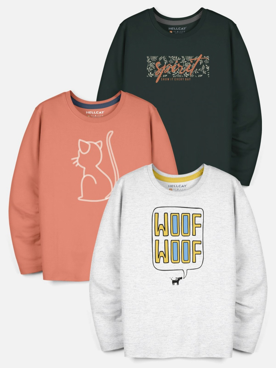 Buy HELLCAT Boys Pack Of 3 Graphic Printed Round Neck T Shirt - Tshirts ...