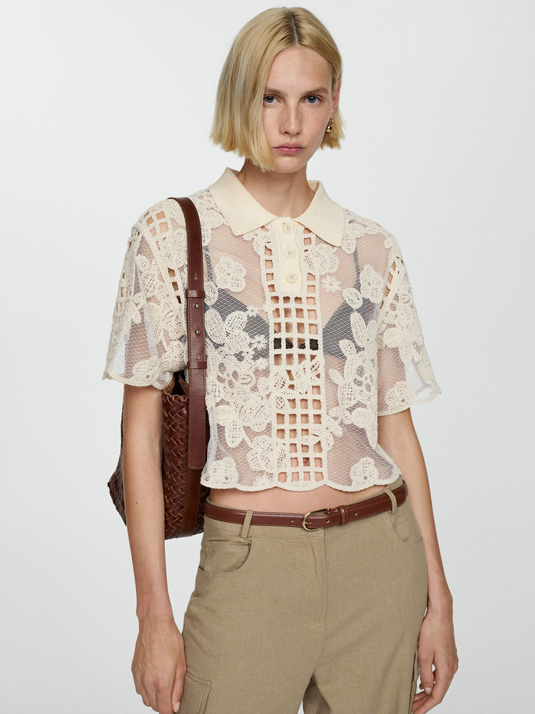 Buy MANGO Embroidered Sheer Net Top - Tops for Women 30108523 | Myntra