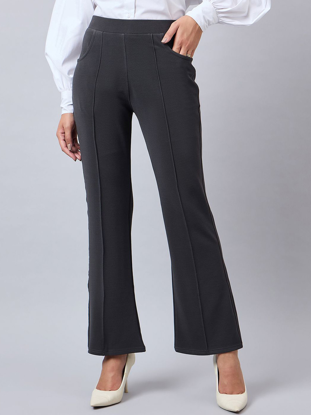 Buy Style Quotient Women Smart Flared Bootcut Trousers - Trousers for ...