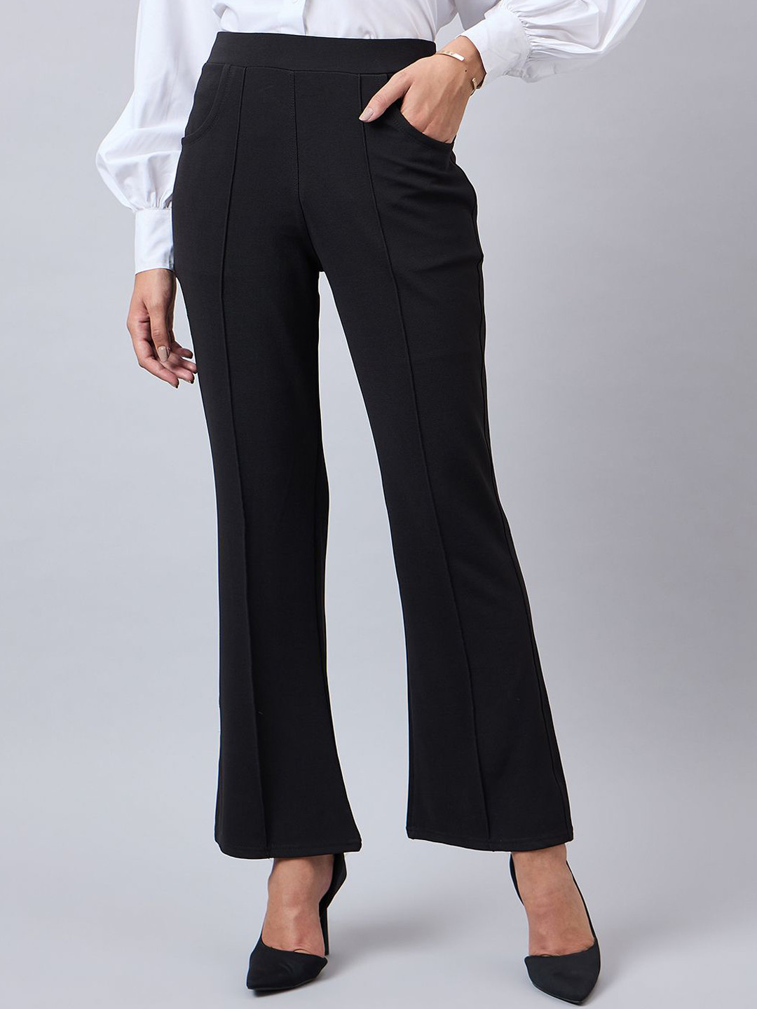 Buy Style Quotient Women Smart Flared Trousers - Trousers for Women ...
