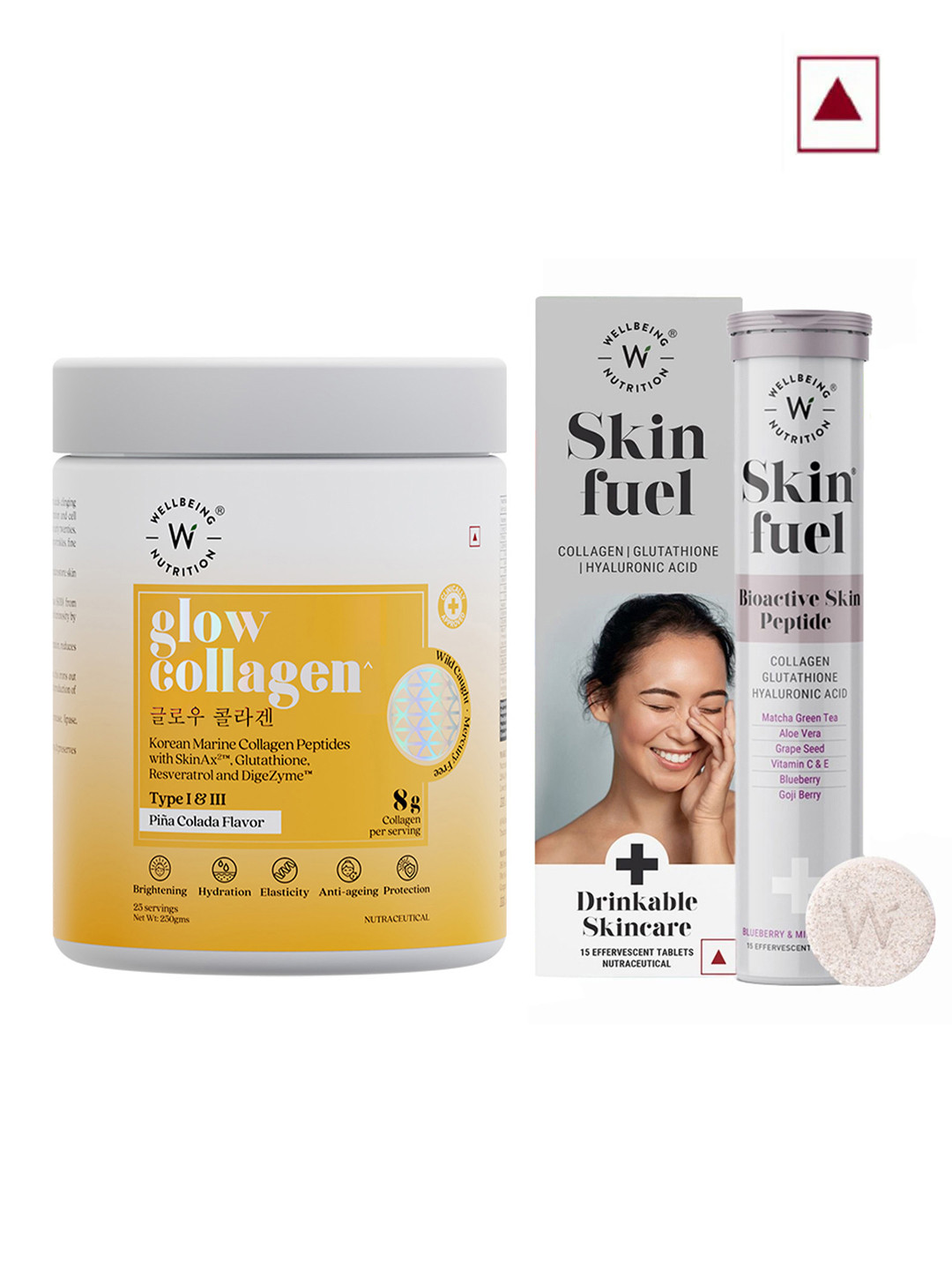 Buy Wellbeing Nutrition Skin Fuel Tablets 15 Pcs & Glow Collagen Powder ...