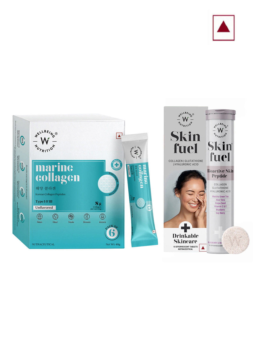 Buy Wellbeing Nutrition Skin Fuel Tablets 15 Pcs & Marine Collagen ...