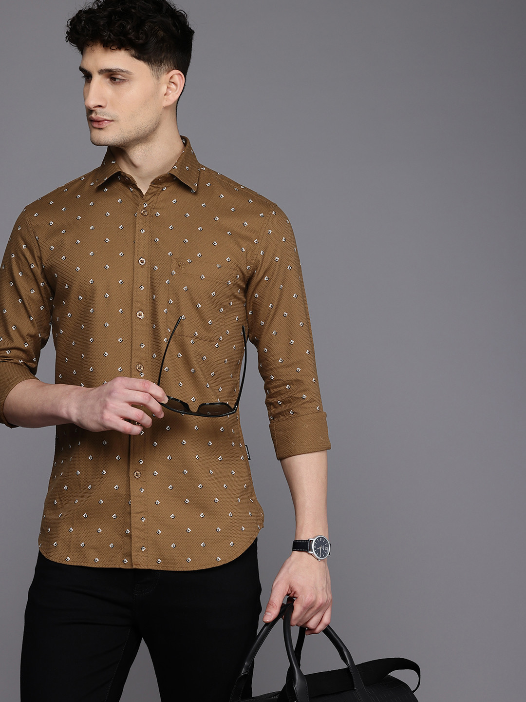 Buy Kenneth Cole Men Premium Slim Fit Printed Pure Cotton Casual Shirt ...