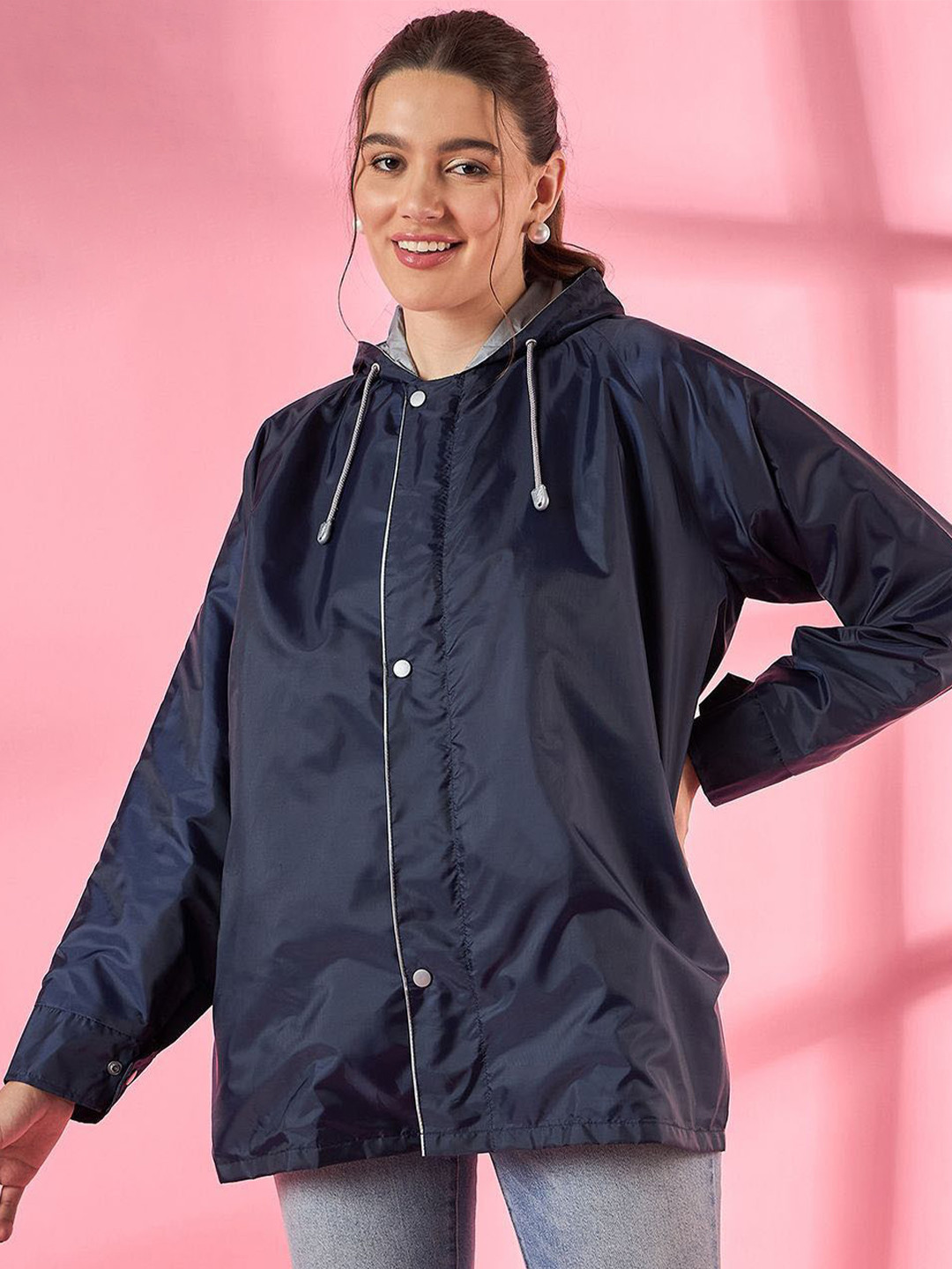 Buy Style Quotient Navy Blue Hooded Reversible Rain Jacket - Rain ...
