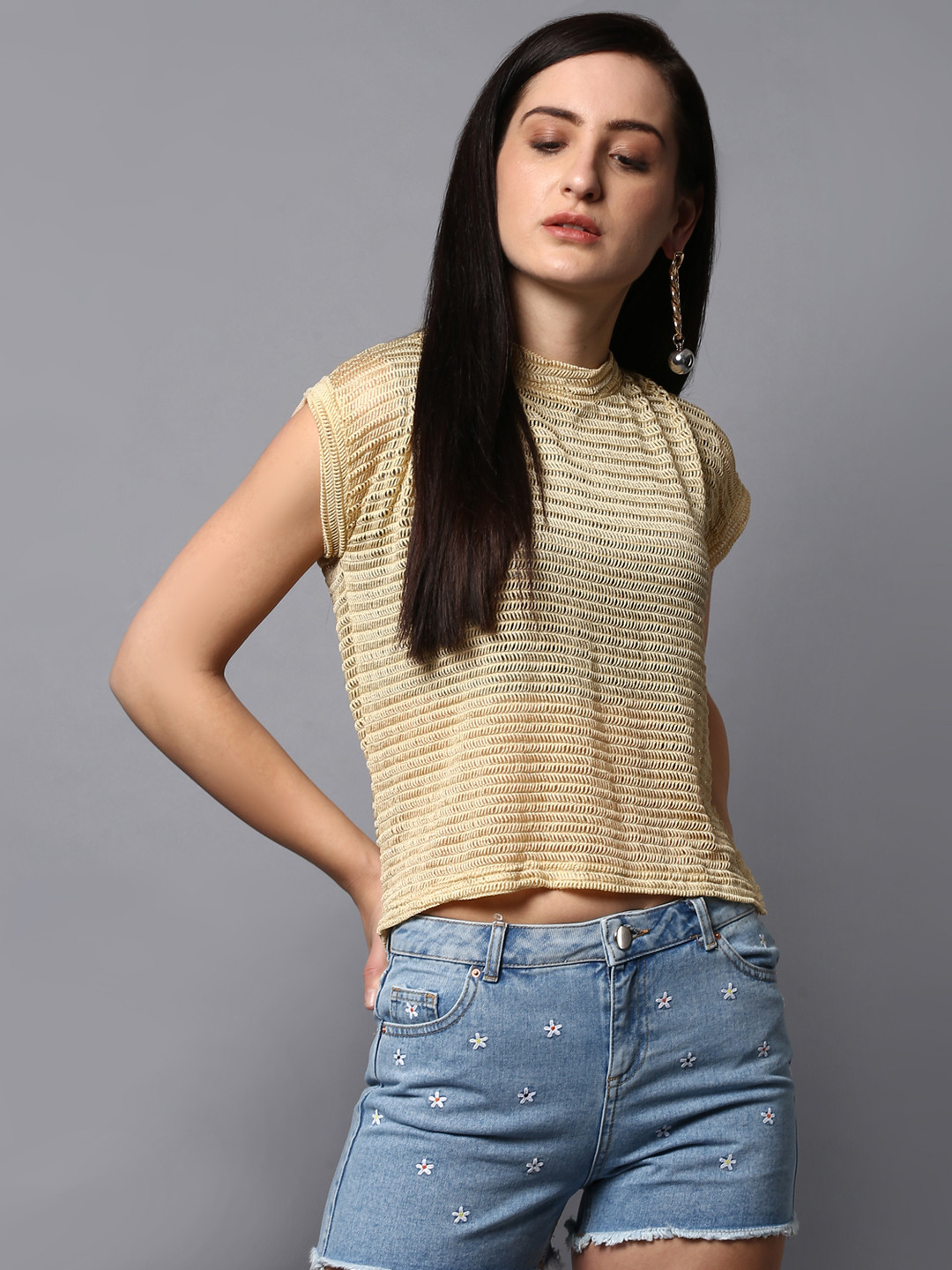 Buy Benoit Women Yellow Self Design Boxy Top - Tops for Women 3011362 ...