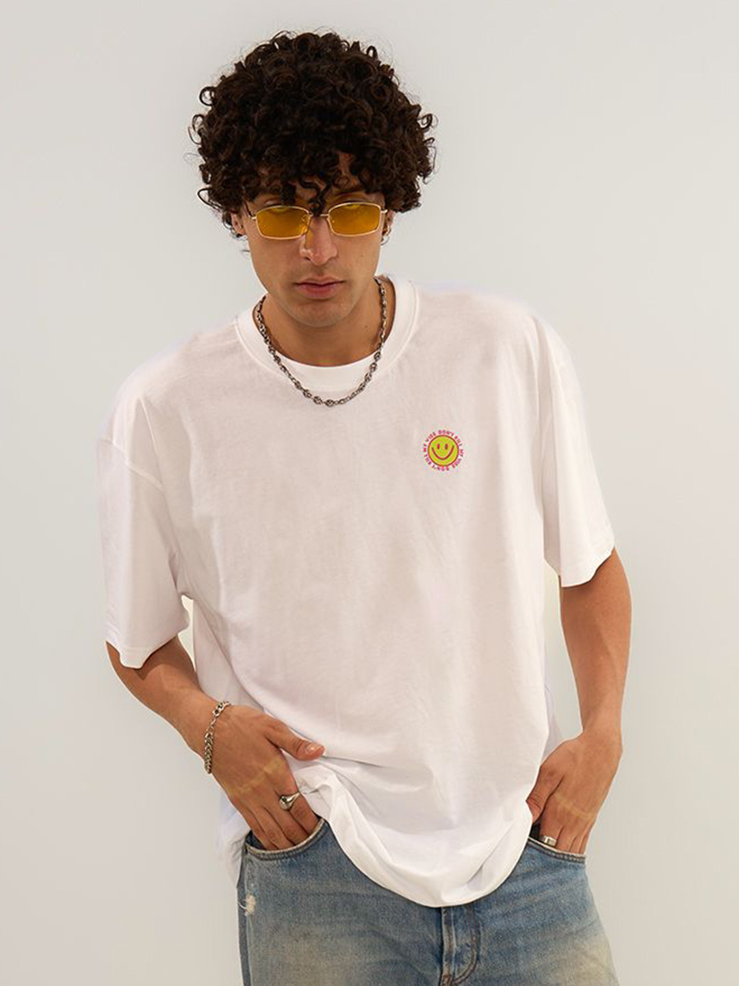 Buy Exhale Label The Vibe Unisex Cotton Typographic Oversized Fit T ...