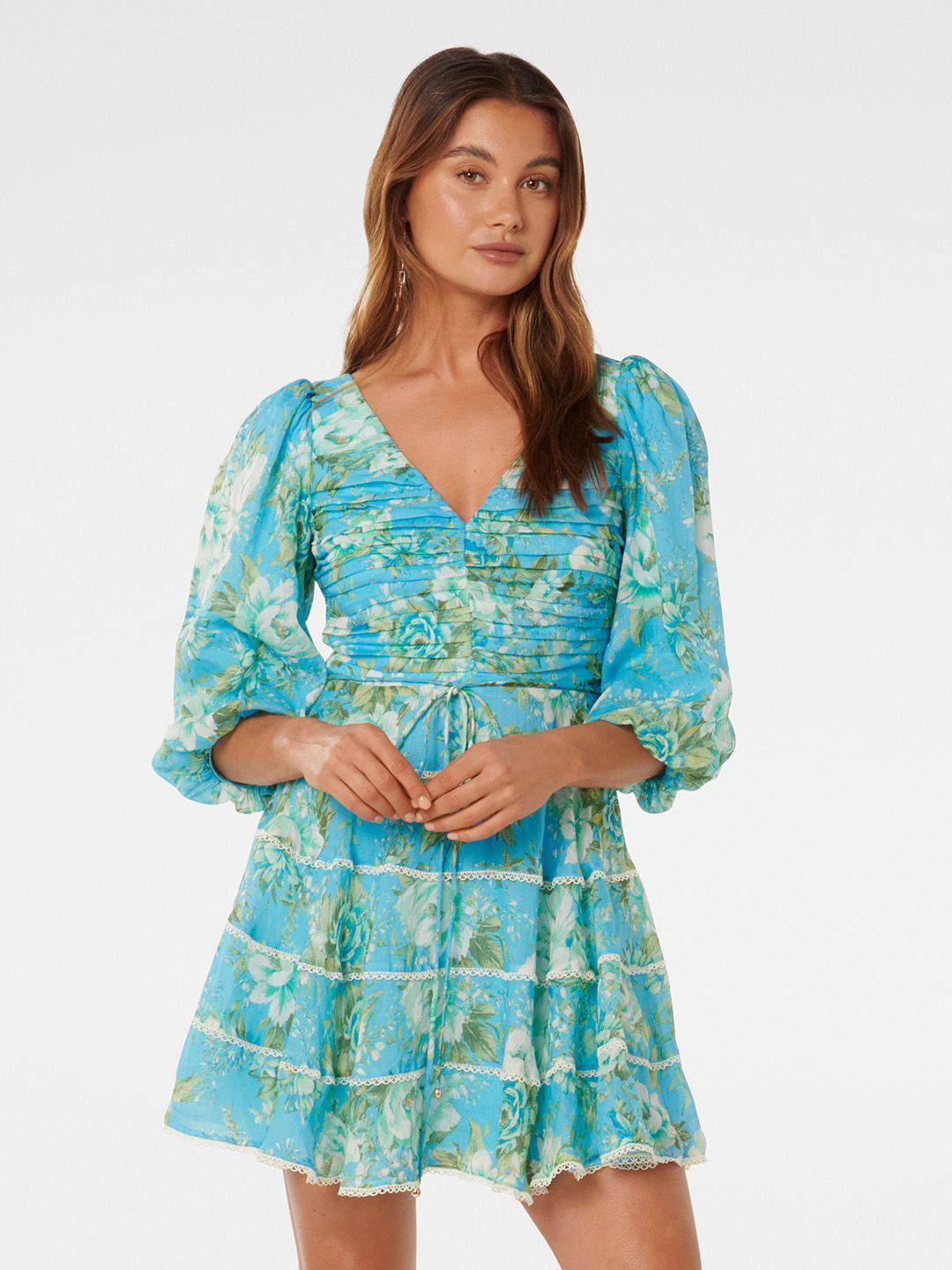Buy Forever New Floral Print Flared Sleeve Fit & Flare Dress - Dresses ...